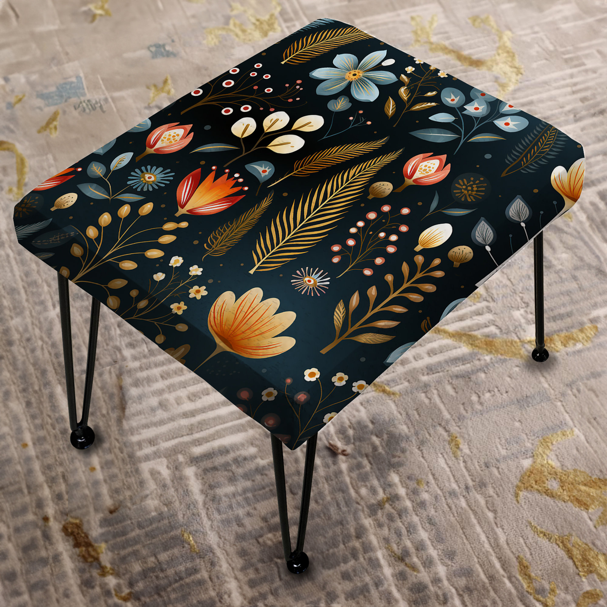 Design Art Scandinavian Yellow And Blue Collage - Botanical Rectangle ...