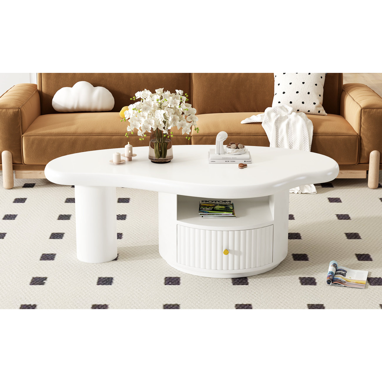 Latitude Run® Cloud Coffee Table, Irregular Shape Coffee Table With 1 ...