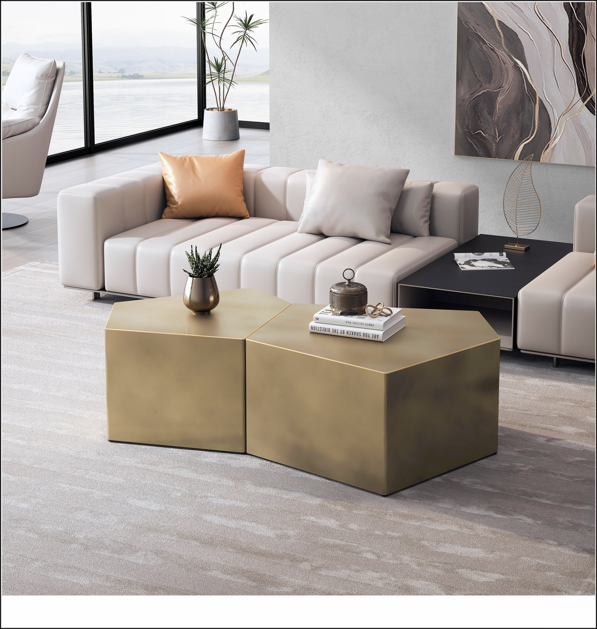 Latitude Run® Irregular Pentagon Nesting Coffee Table Set, Geometric Coffee Table Set, Side ...