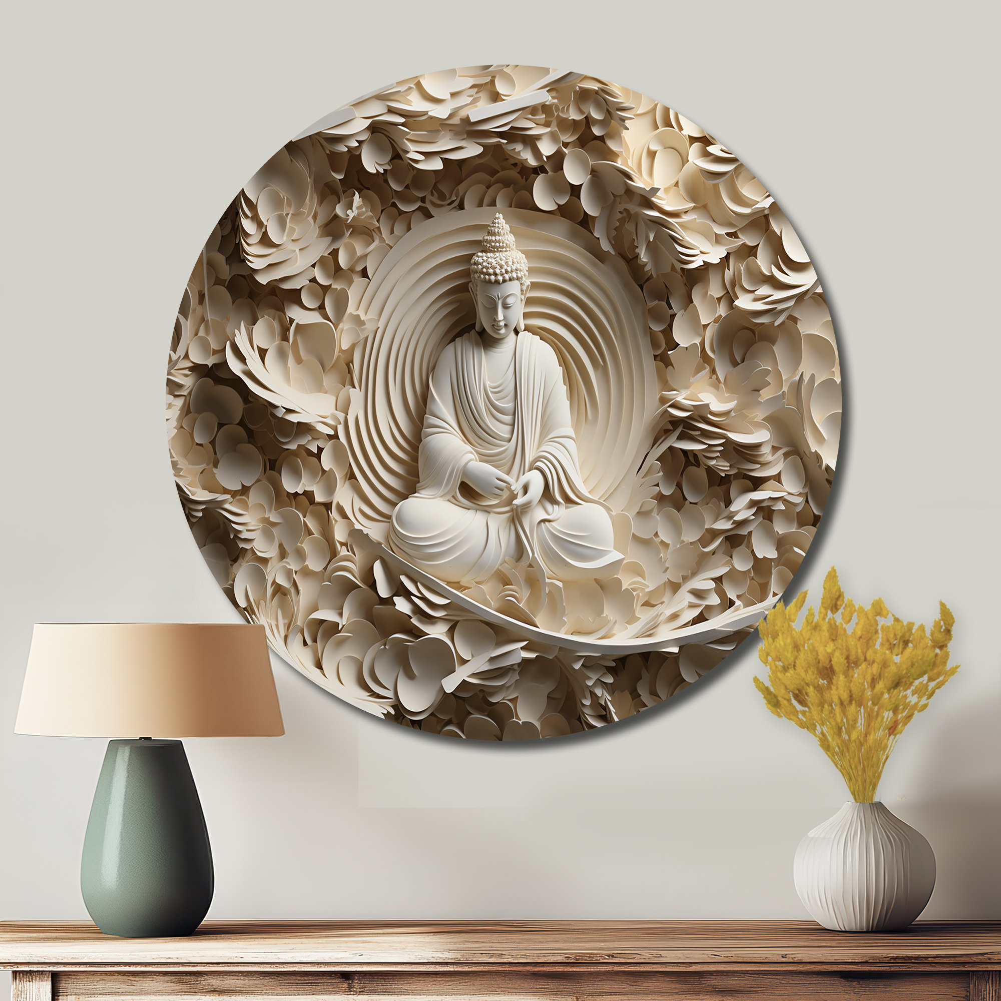 Bungalow Rose Simple Buddhism Statue I - Spiritual Round Metal Art ...