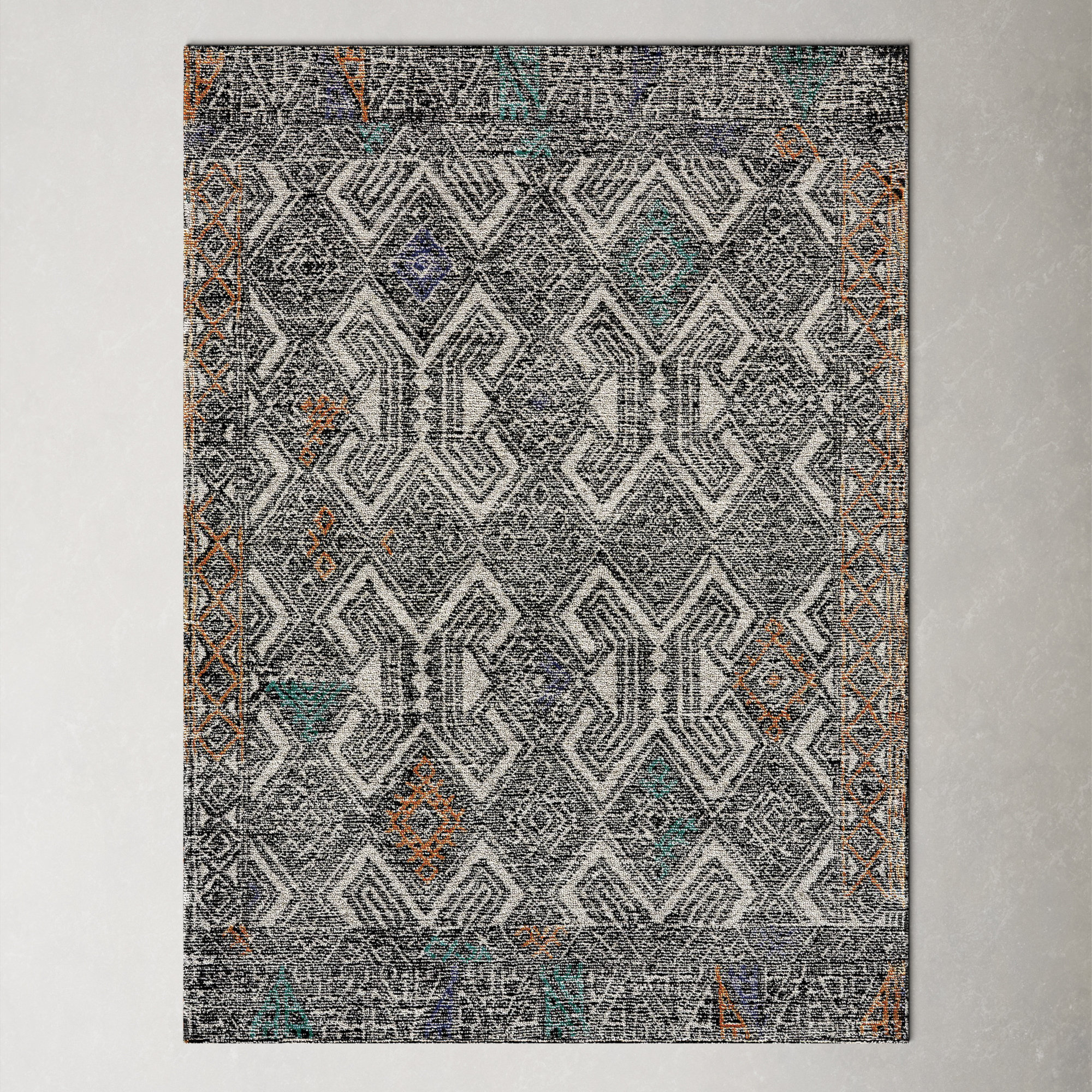AllModern Eliel Geometric Hand Tufted Black/White/Orange Area Rug ...