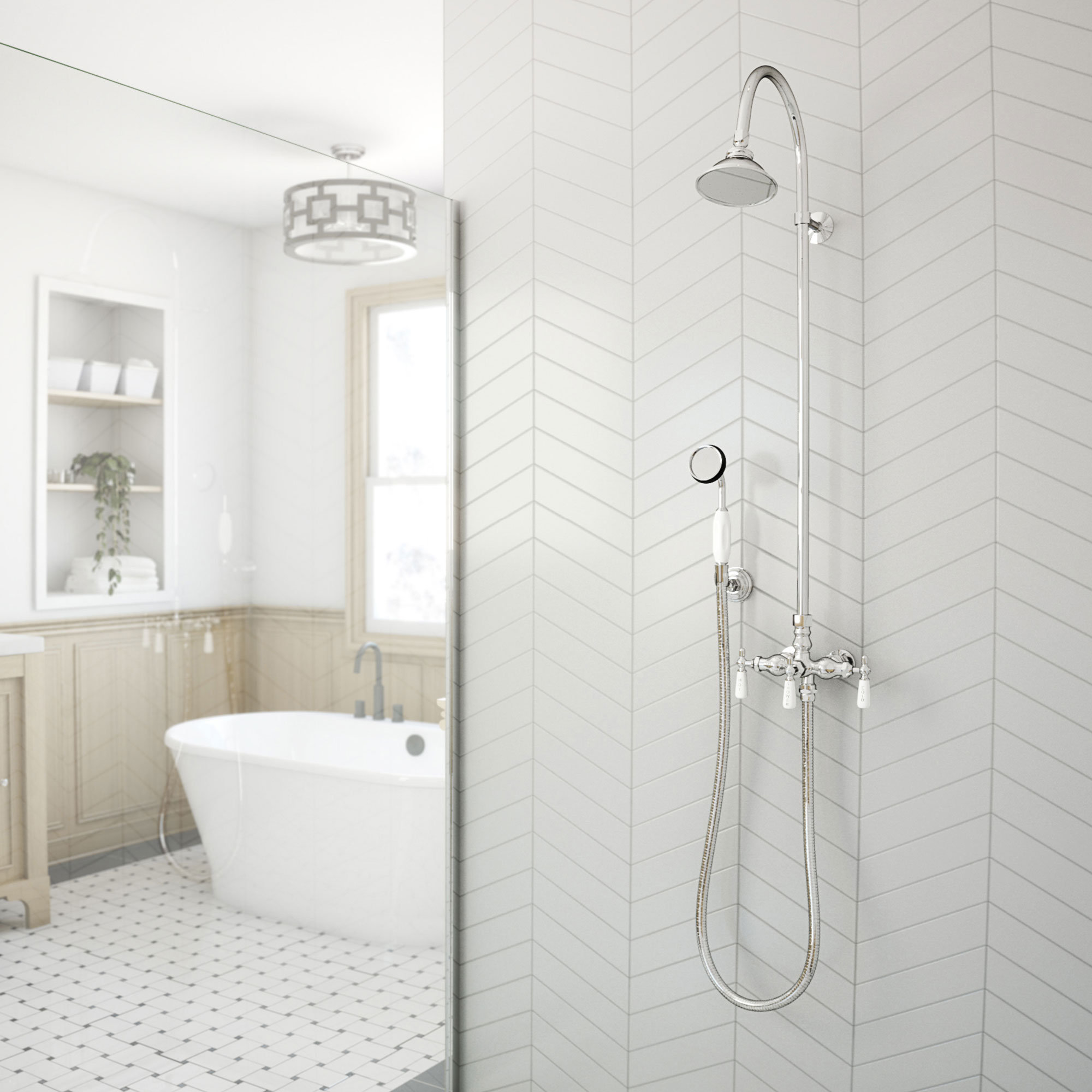 DreamLine Abbey Chrome Exposed Wall Mount Shower Faucet Set with Hand ...