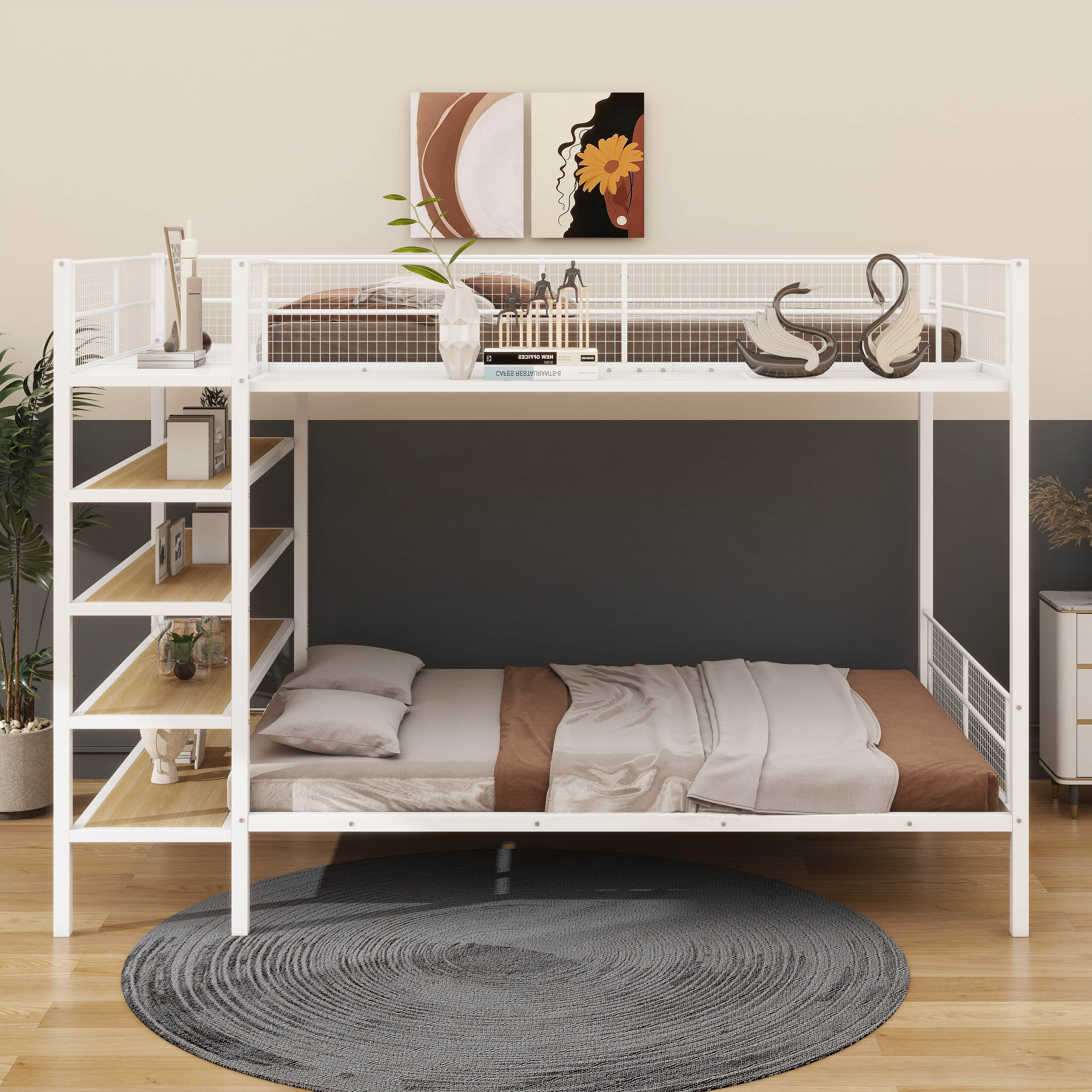 Mason & Marbles Full-Over-Twin Metal Bunk Bed With Five-Tier Shelving ...