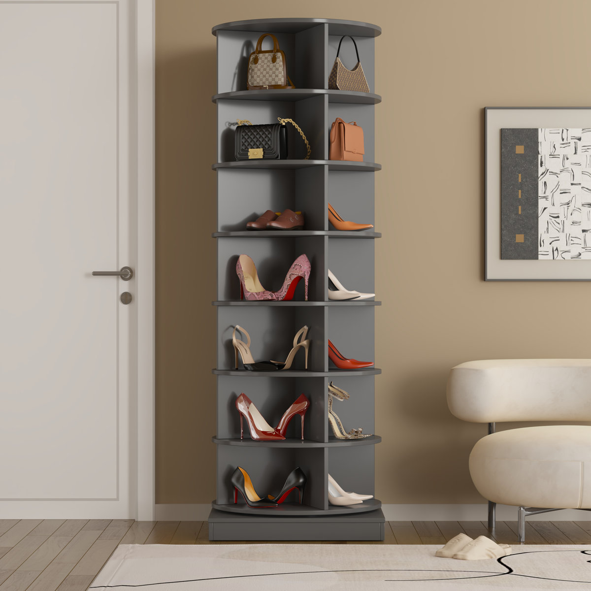Ebern Designs 360 Rotating Shoe Cabinet With 7 Layers Shoe Storage ...