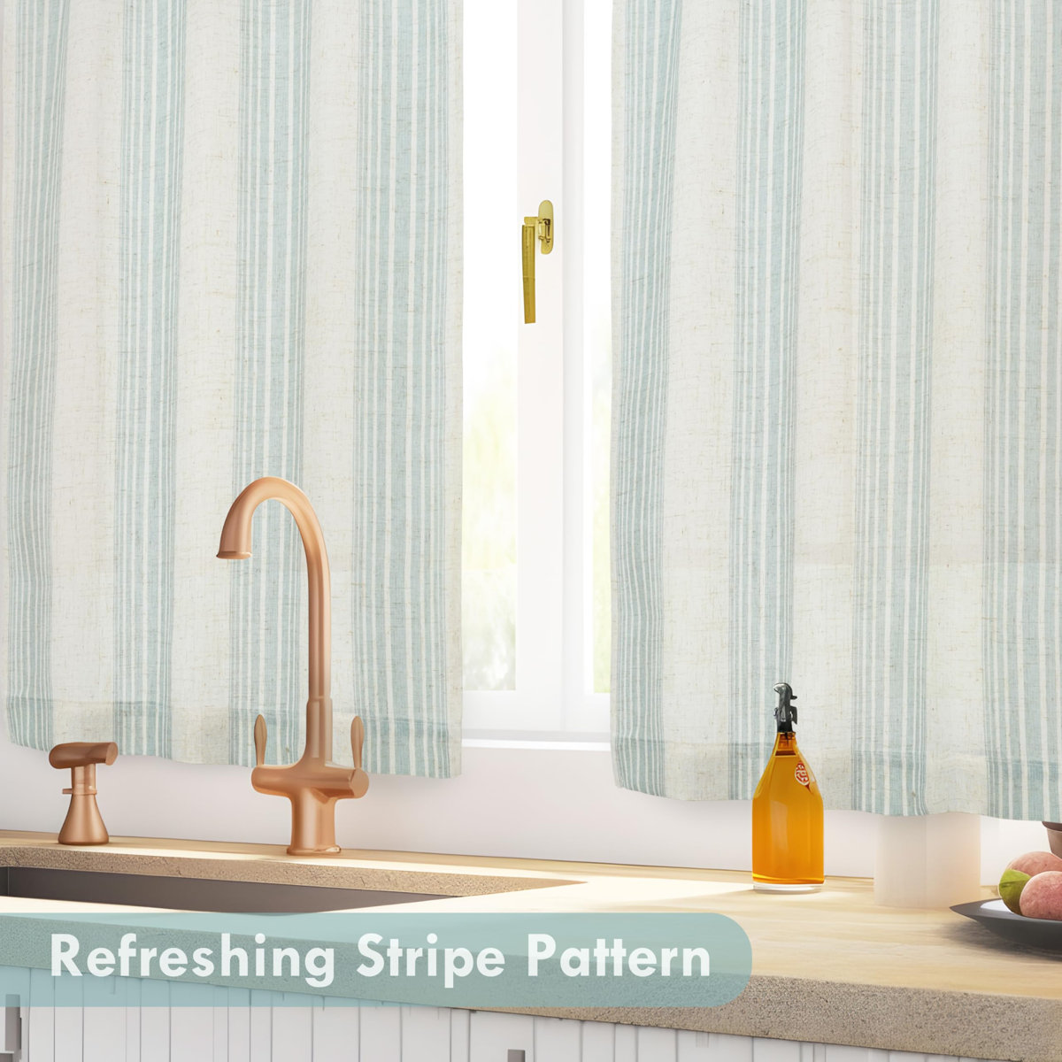 Gracie Oaks Kitchen Curtains Striped Tier Linen Short Curtains ...