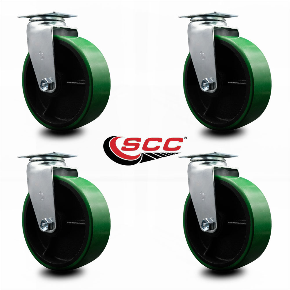 Service Caster Poly on Cast Iron Wheel Swivel Caster Set with Roller ...