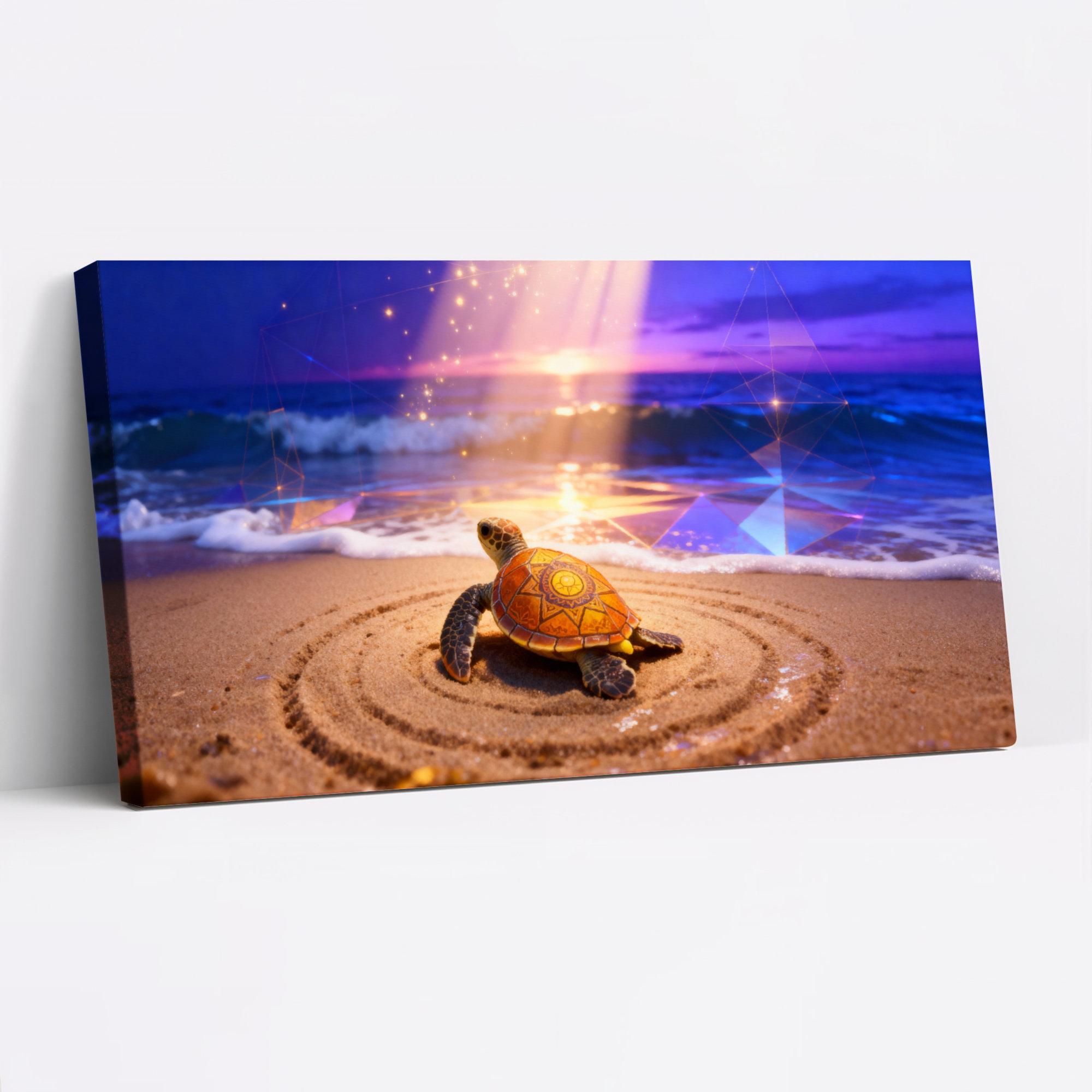 Highland Dunes Sea Turtle Sunset Beach Scene Canvas Wrapped Wall Art ...