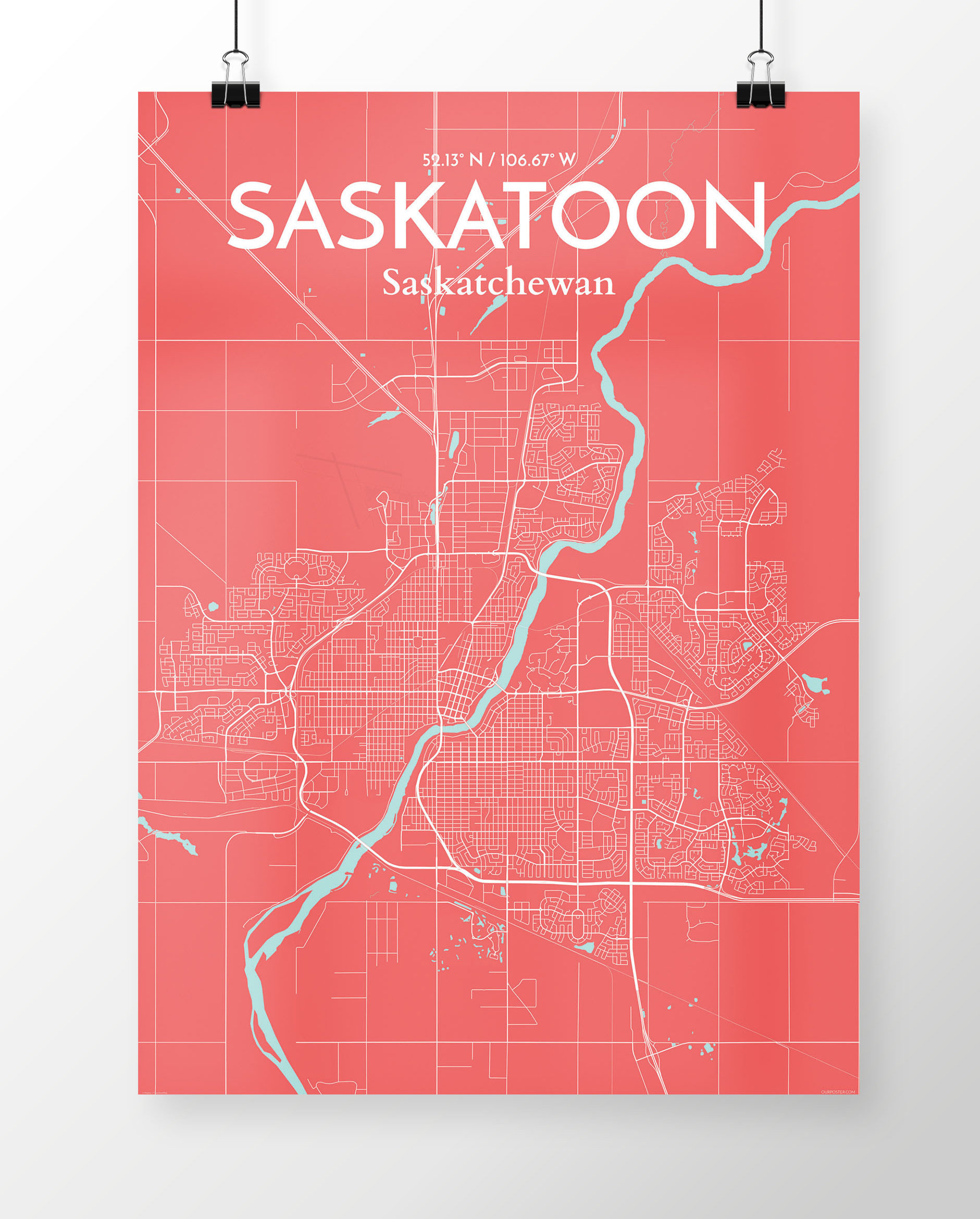 OurPoster.com 'Saskatoon City Map' Graphic Art Print Set on Paper ...