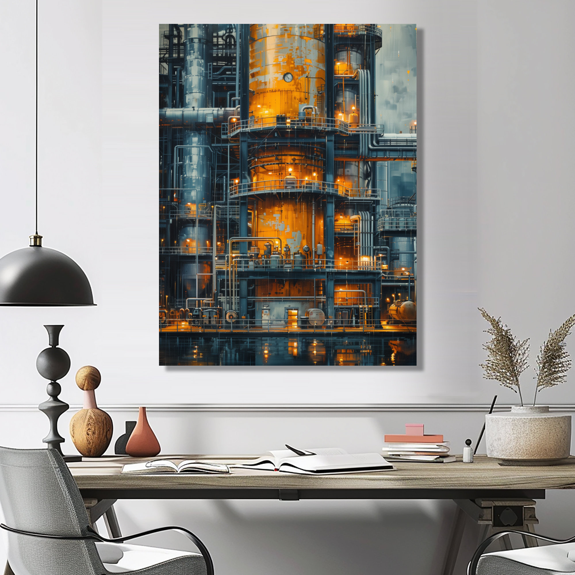 17 Stories Petroleum Oil Refinery At Night II - Factories Wall Art ...
