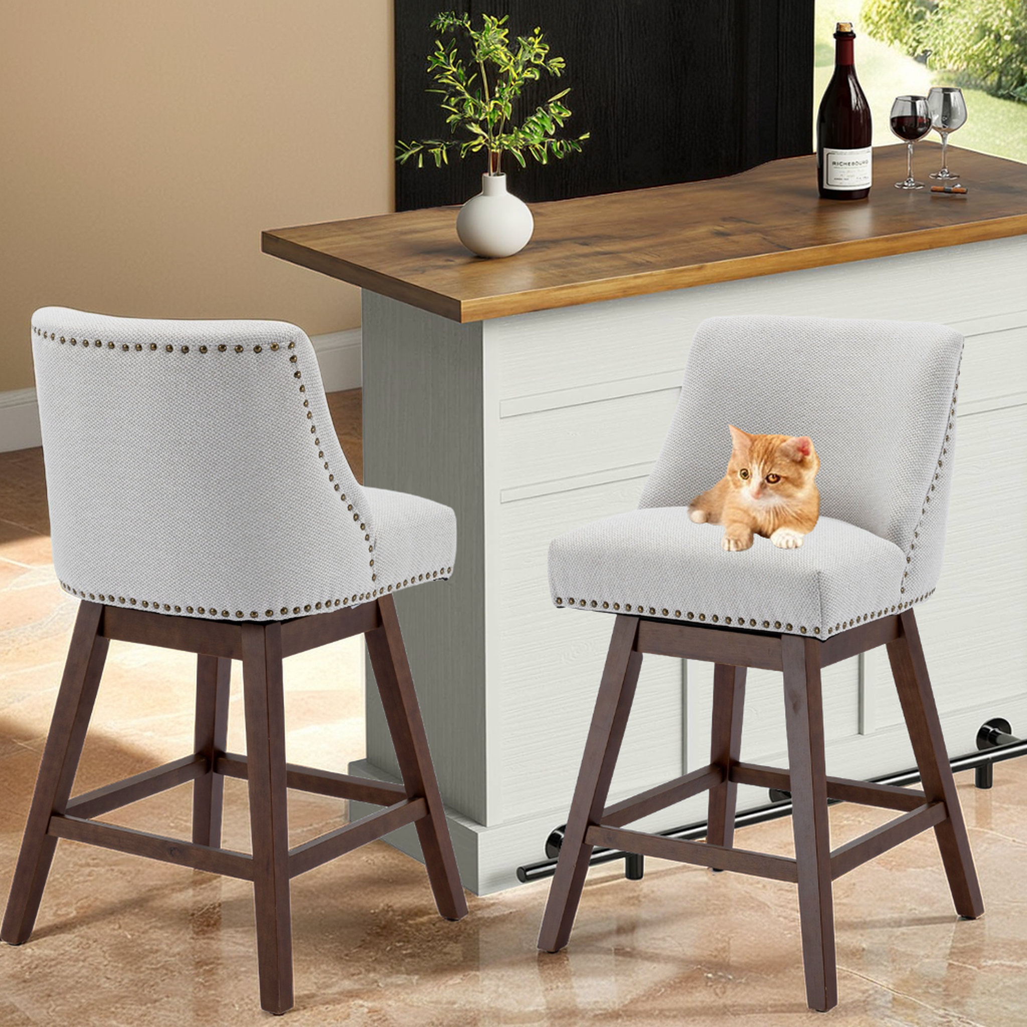 Blu Aired Merch Counter Height Swivel Bar Stools Fabric Upholstered(Set ...