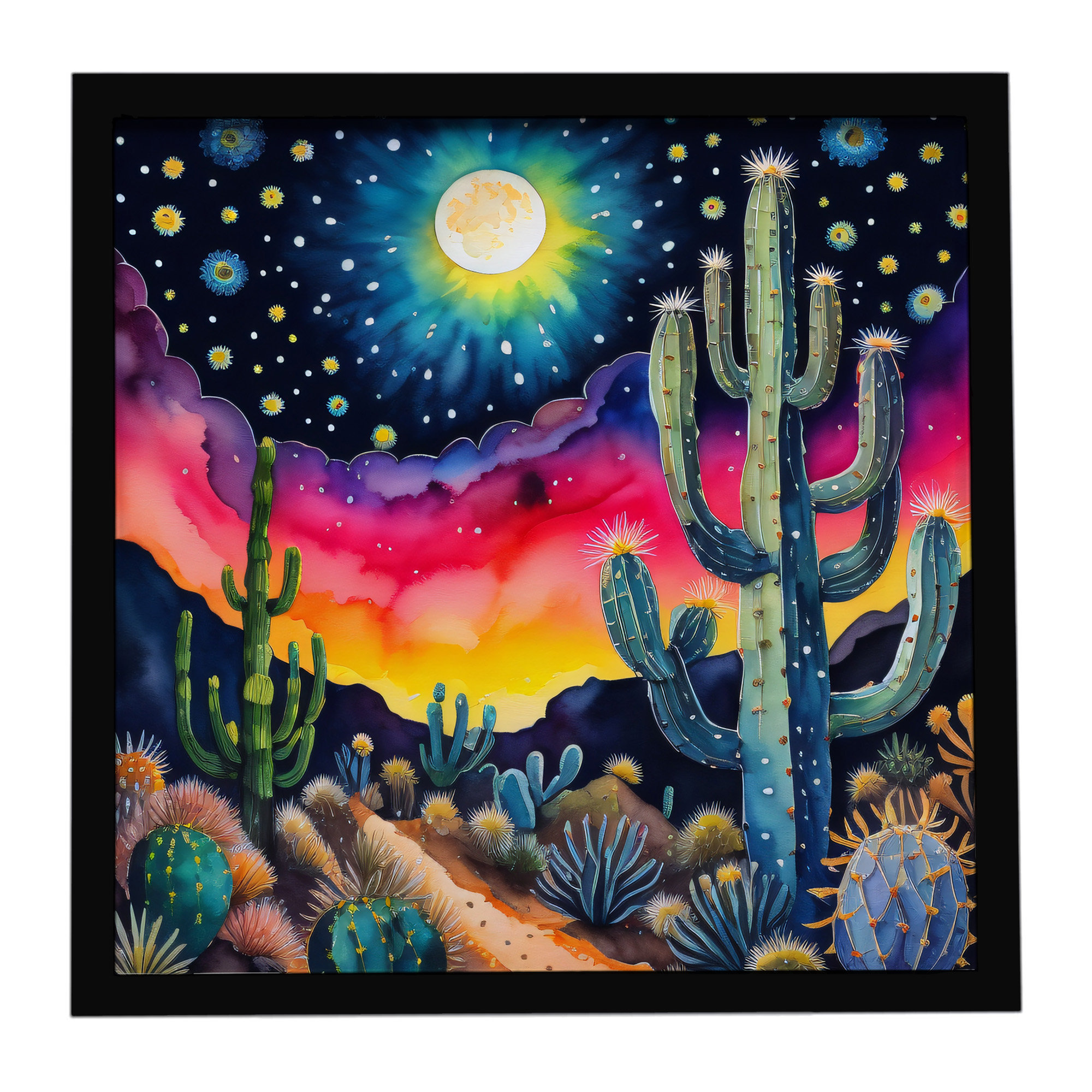 Caroline's Treasures Colorful Queen of the Night Cactus Framed Metal ...