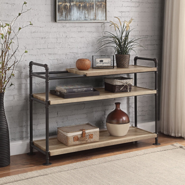 17 Stories ACME Brantley Bookshelf, Oak & Sandy Black Finish | Wayfair