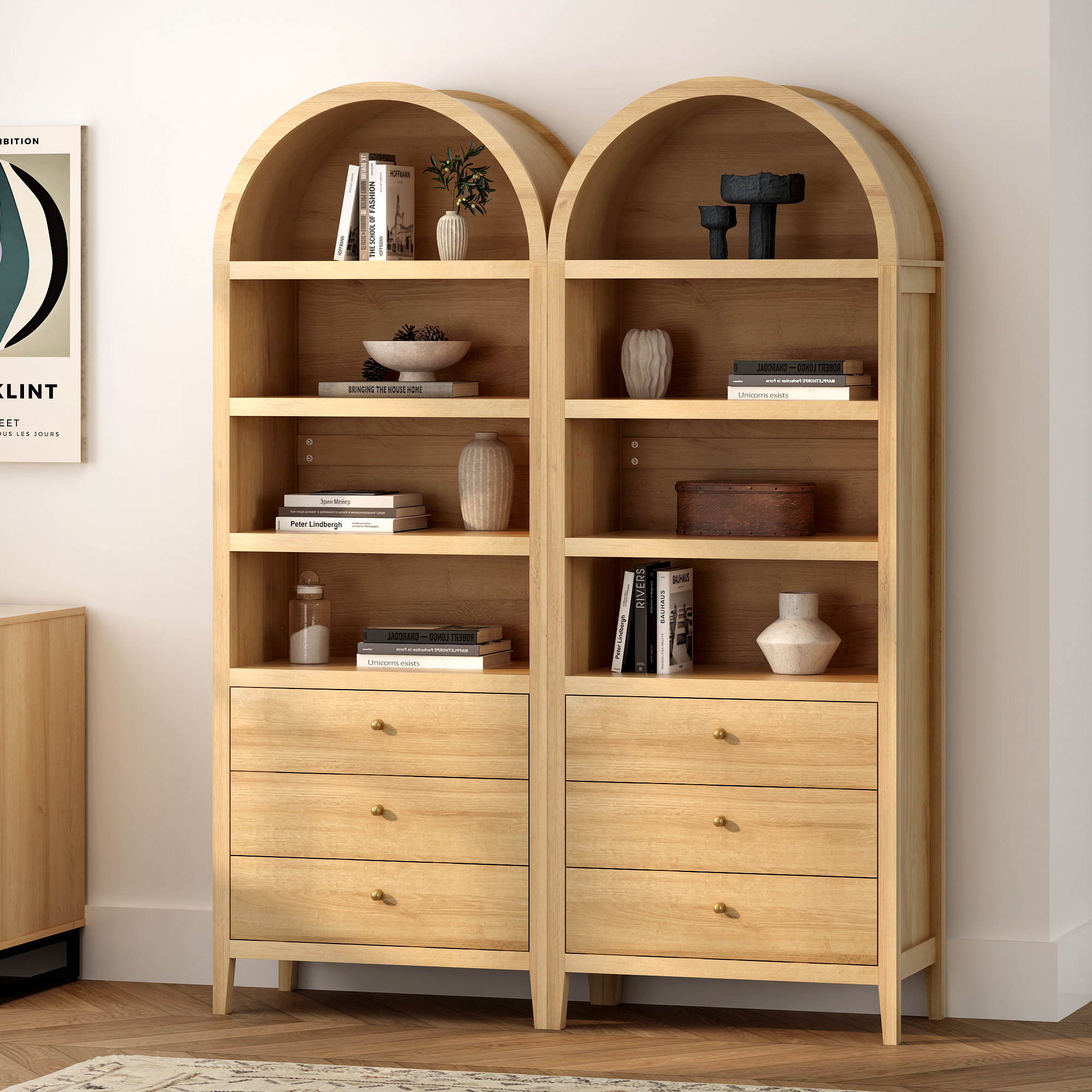 Red Barrel Studio® Bookcase Storage Display Cabinet With 4 Drawers And ...