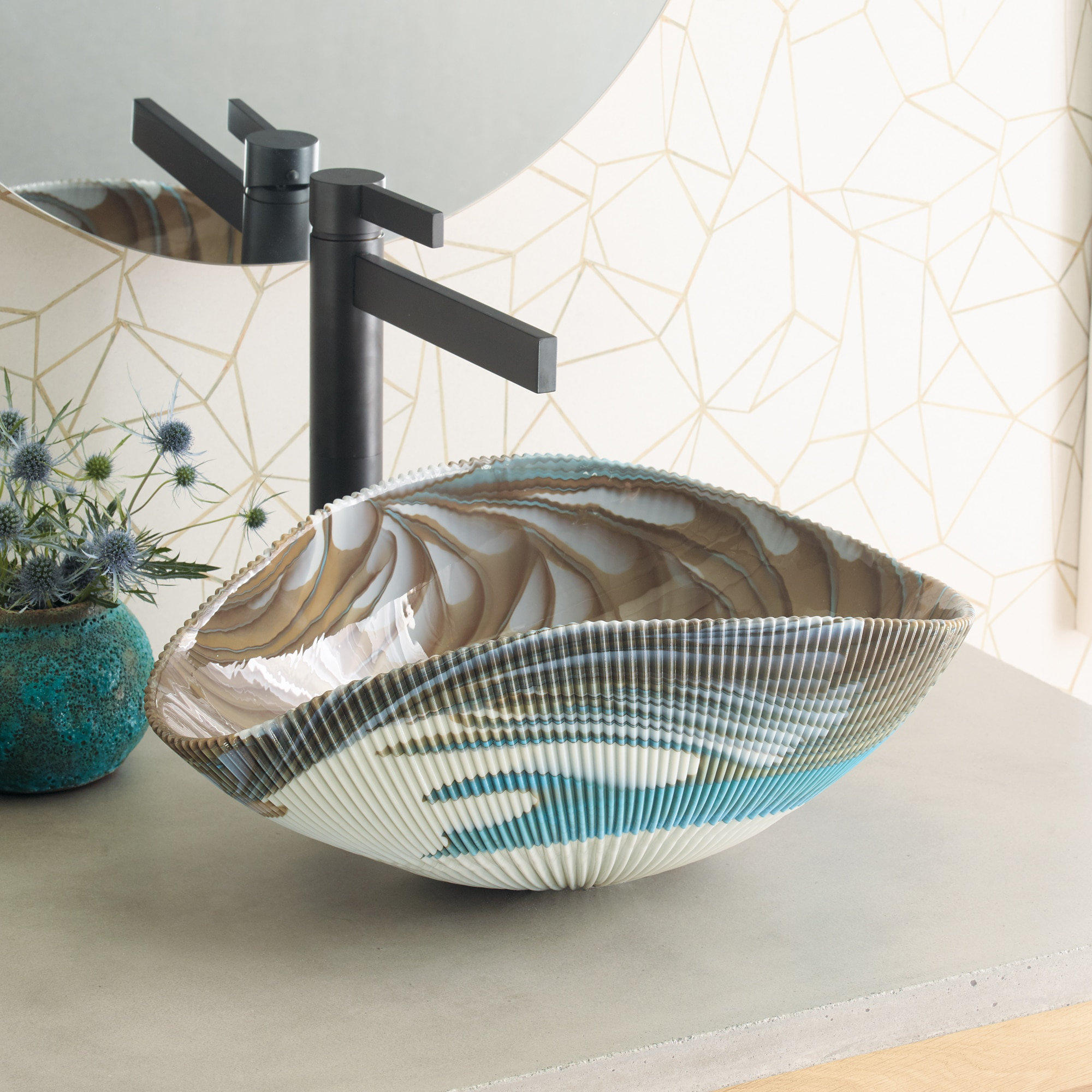 Native Trails Murano Glass Asymmetrical Shell Vessel Bathroom Sink ...
