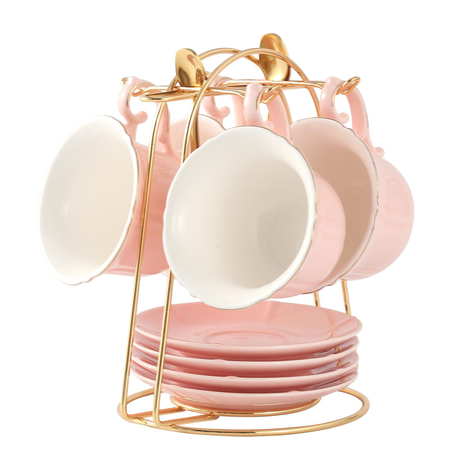 BOJUNTAN Tea Cups And Saucers Set Of 4 (8 OZ), Candy Pink Tea Cup Set ...