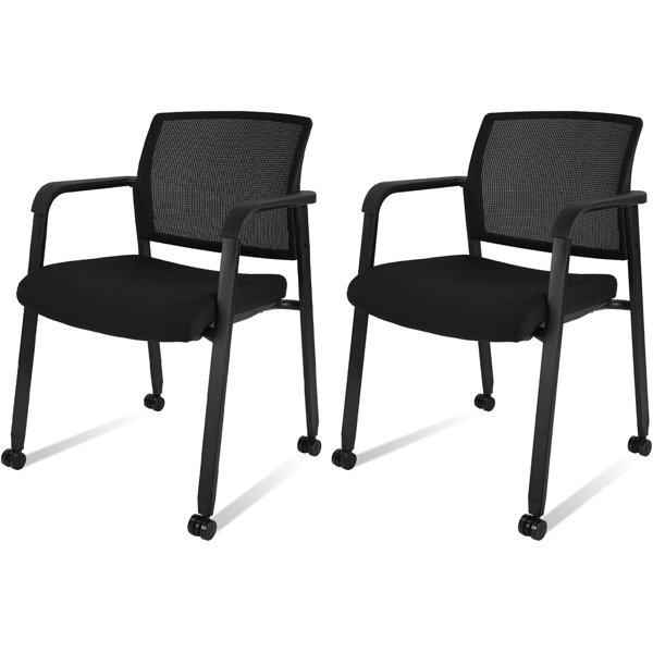 CLATINA Mesh Back Stacking Chair with Upholstered Fabric and Lumber ...