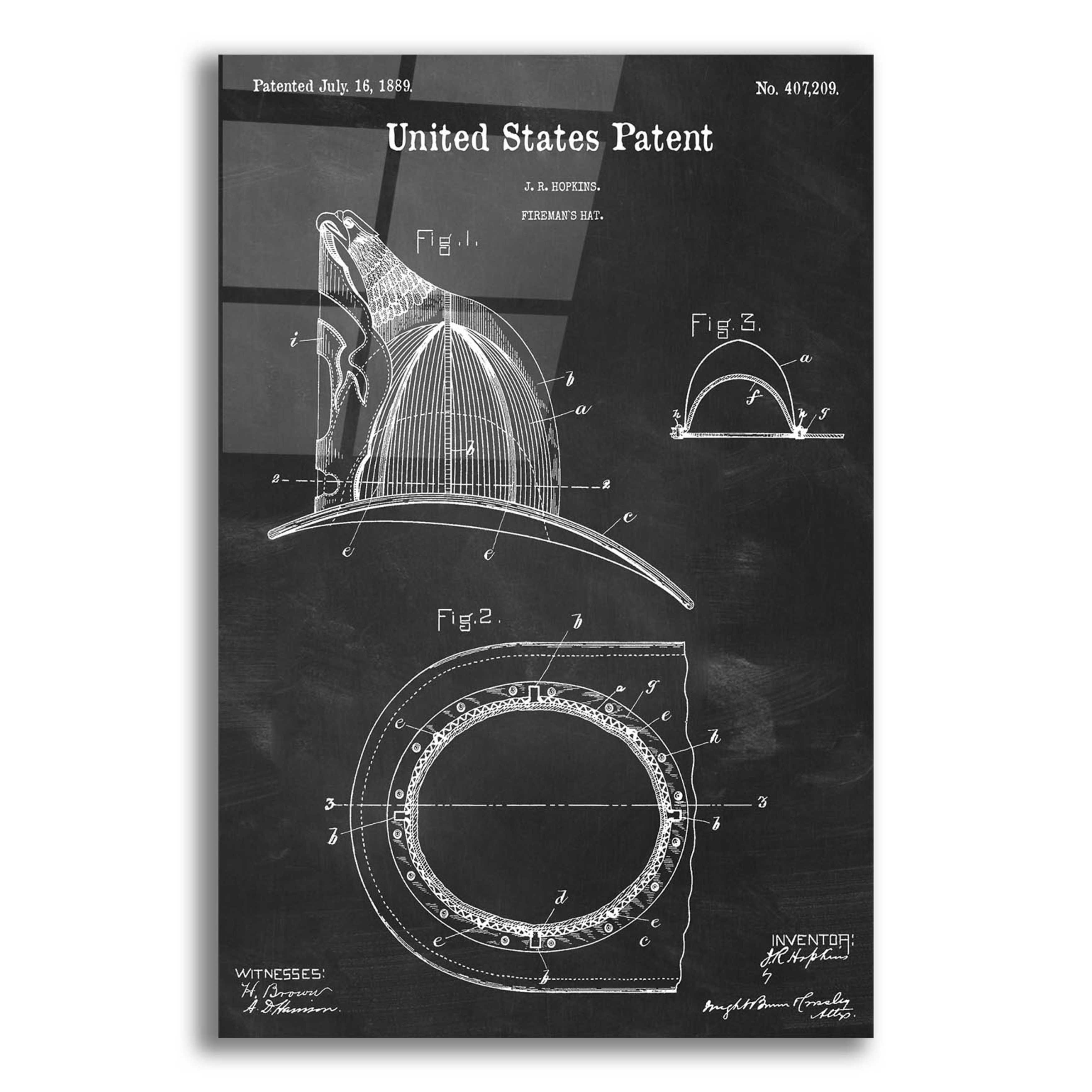17 Stories Fireman's Hat Blueprint Patent Chalkboard - Unframed Graphic ...