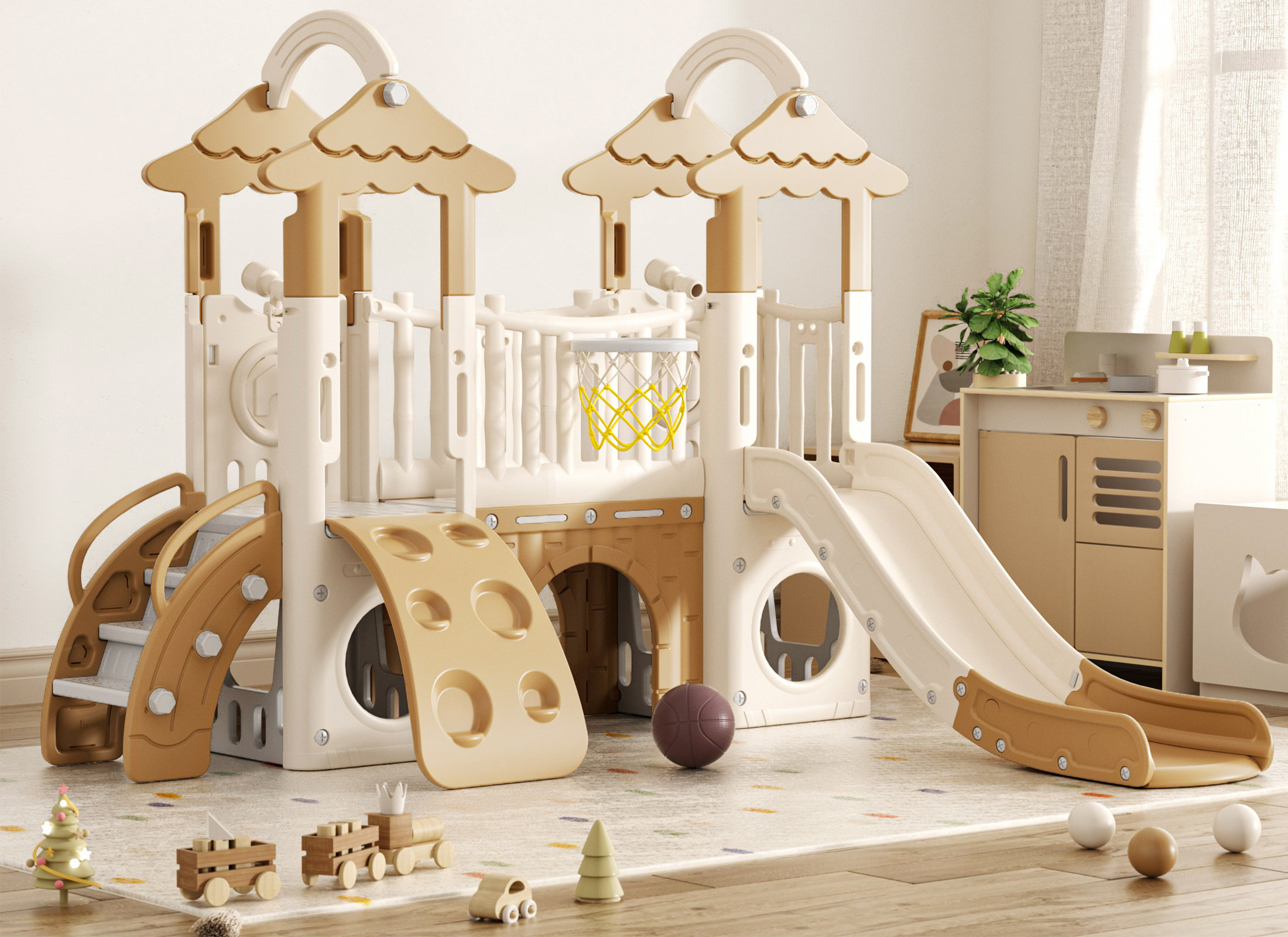 GLAF 9 In 1 Toddler Slide, Kids Slide With Two Climbers Indoor Outdoor ...