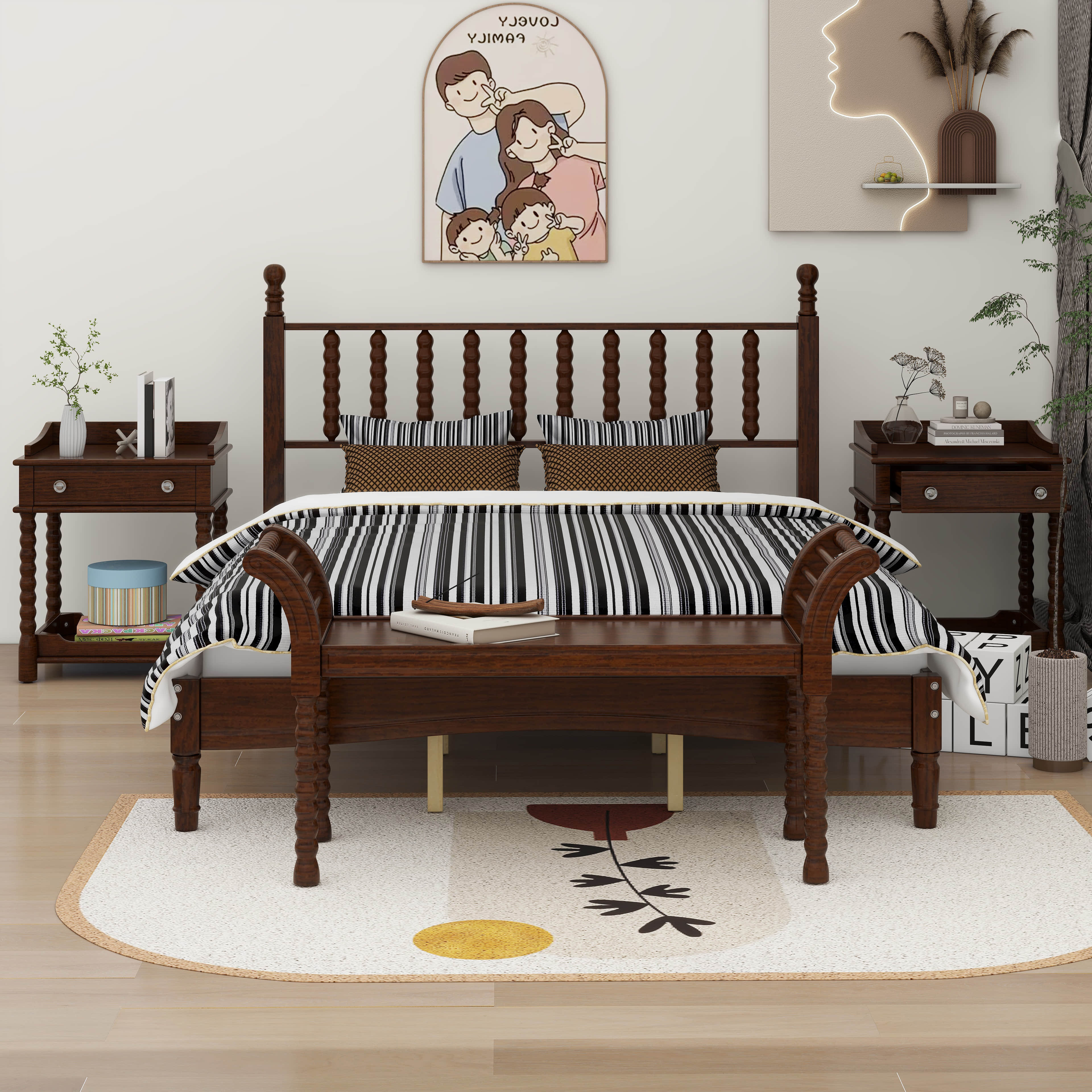 Darby Home Co 4-Piece Bedroom Sets, Retro Style Bed Frame With Gourd ...
