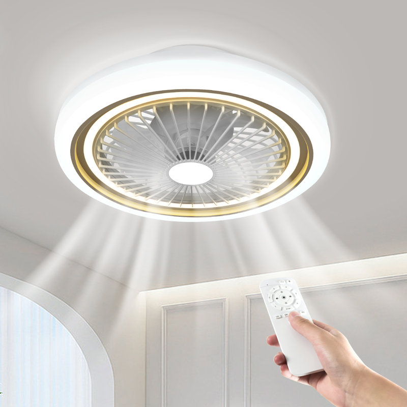 Ebern Designs 19'' Flush Mount Ceiling Fan with Remote Control and LED ...