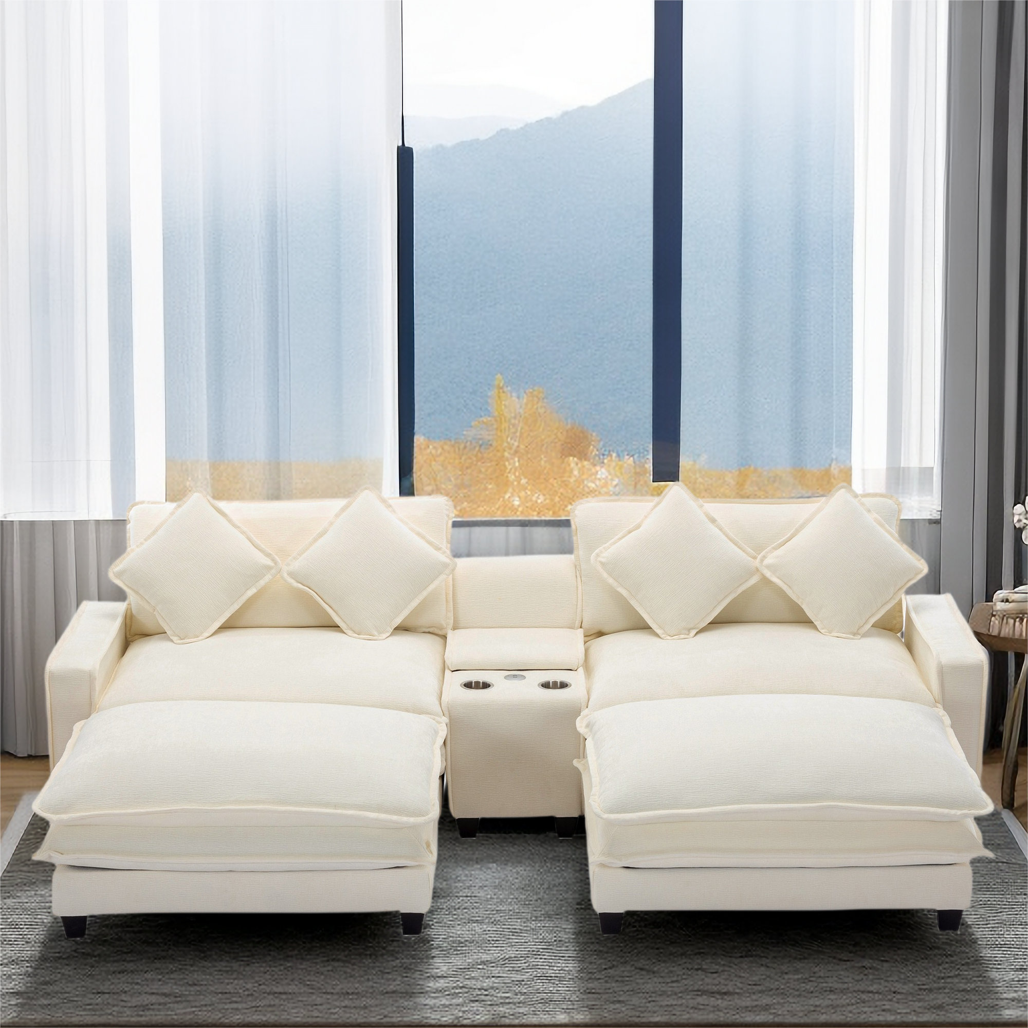 Hokku Designs Marwa 112.6'' Chenille Square Arms Sofa with Middle ...