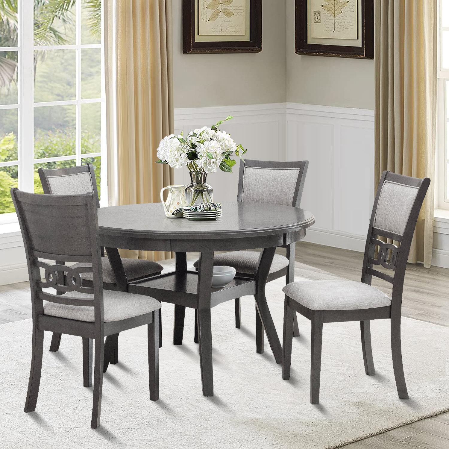 Red Barrel Studio Rituraj 4-Person Wood Round Dining Table Set Kitchen ...