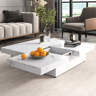 Latitude Run® Square Marble Veneer Coffee Table, 39.4'', White, Sliding ...