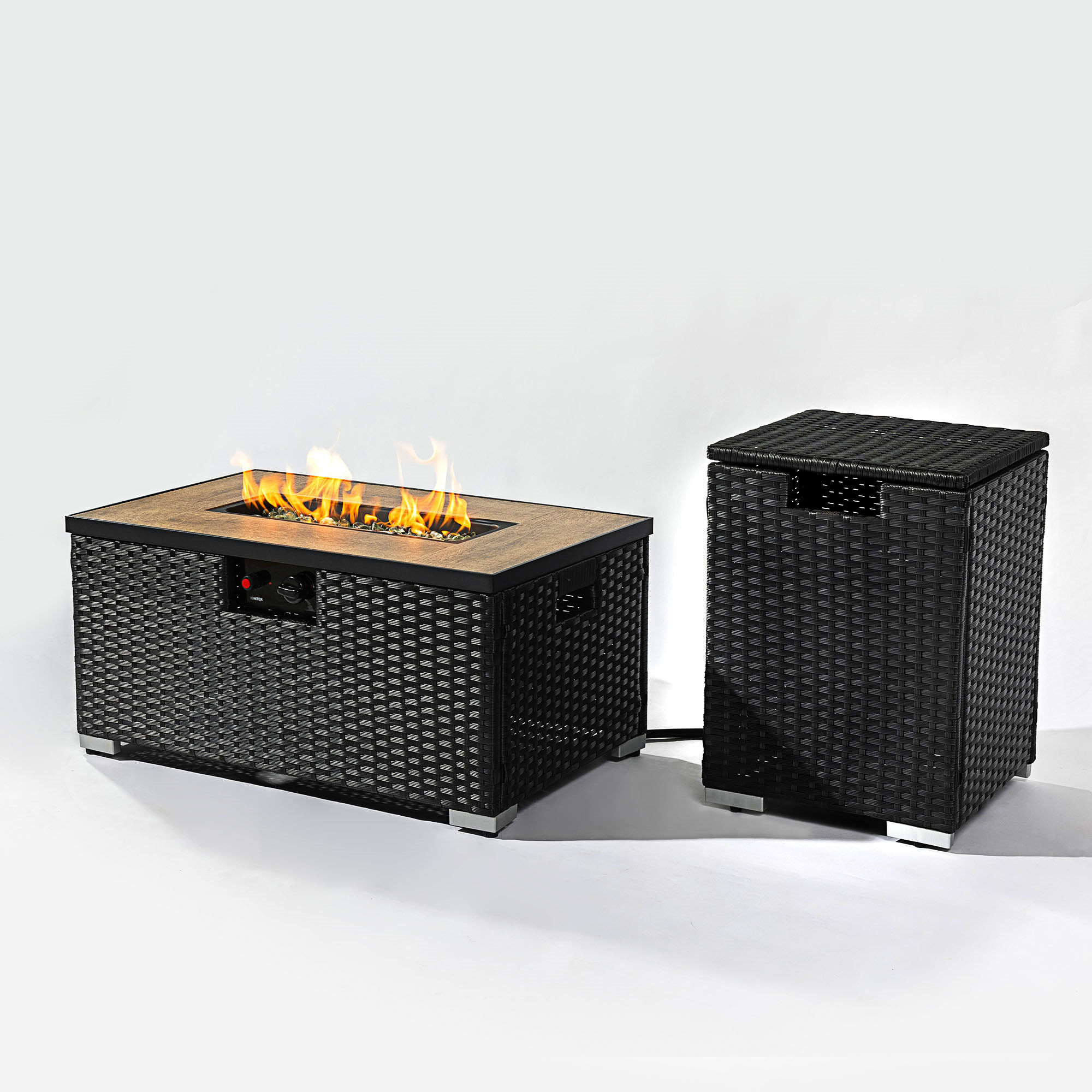 ALPHANEO Rattan Fire Pit Table With Propane Tank Holder | Wayfair