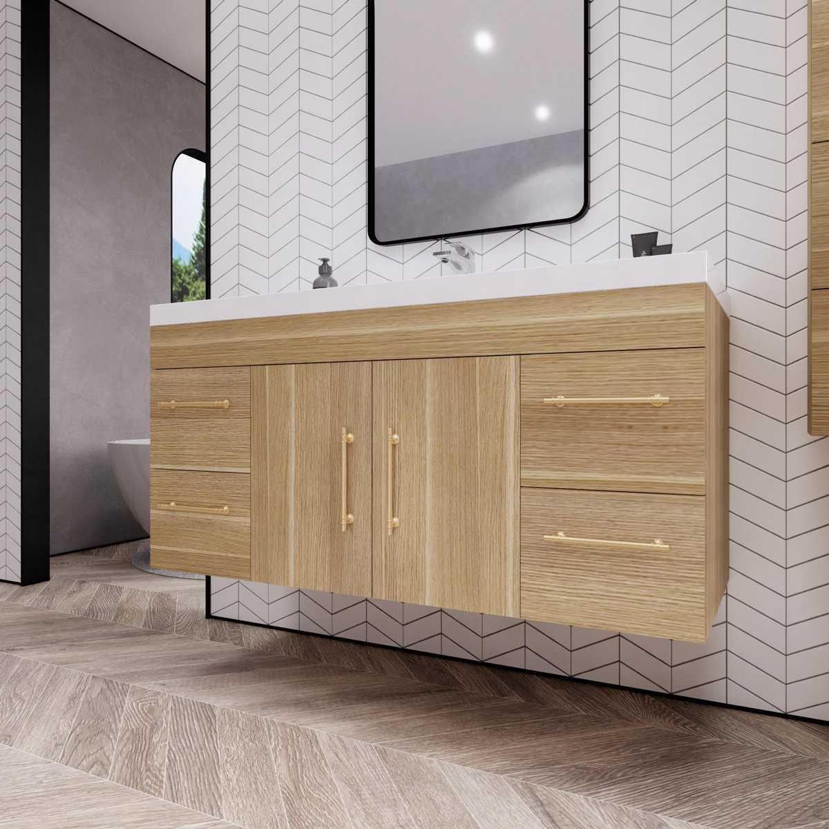 Brayden Studio® Bastos 47" Wall-Mounted Single Bathroom Vanity Set ...