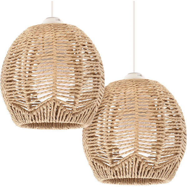 Dakota Fields Rattan Woven Pendant Lamp Shades, Handmade Rustic Rattan ...