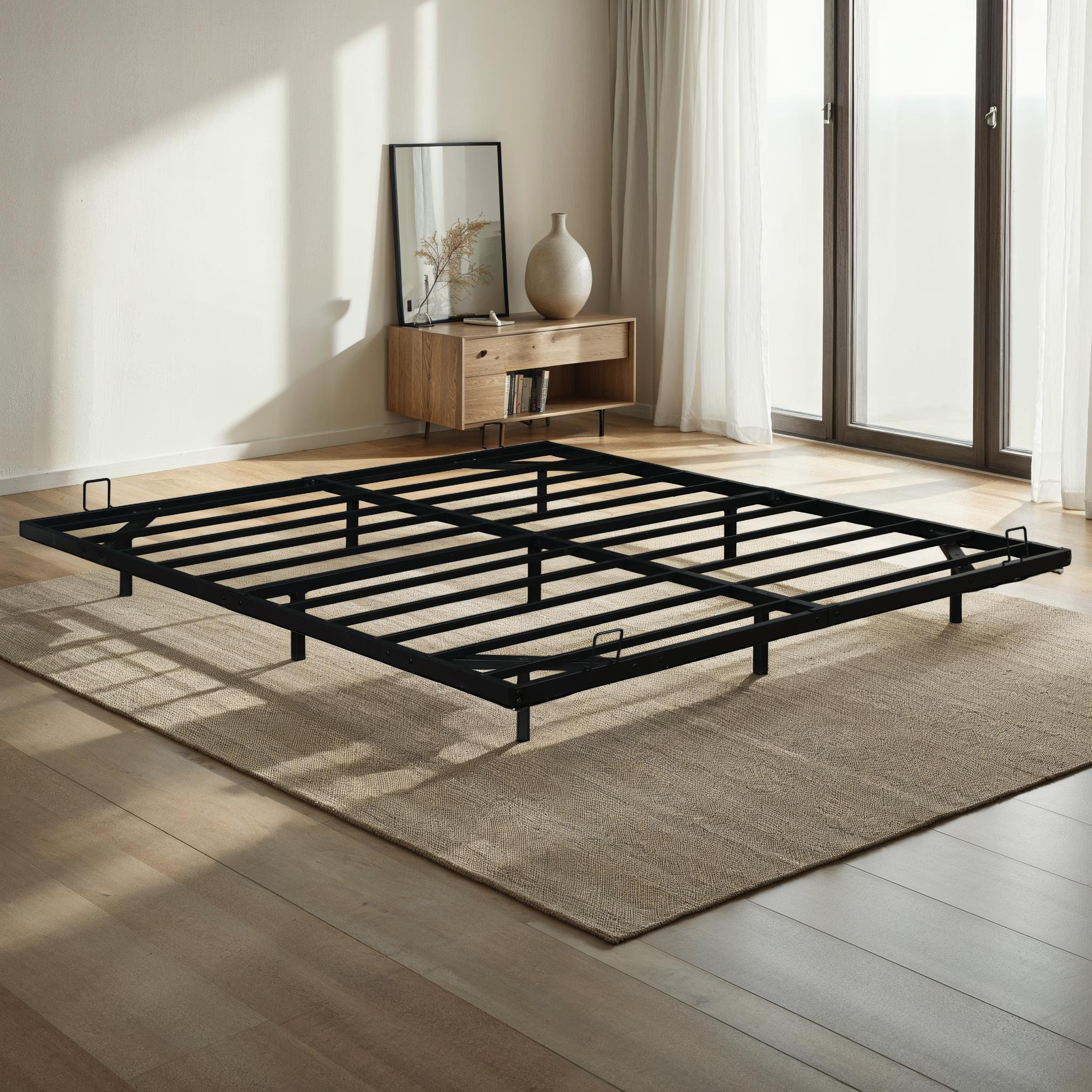 Wrought Studio Très grand cadre de lit flottant en métal noir avec ...