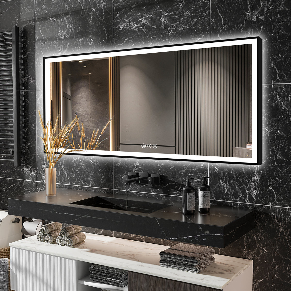 Orren Ellis Smart LED Bathroom Mirror with Adjustable Color Temperature ...