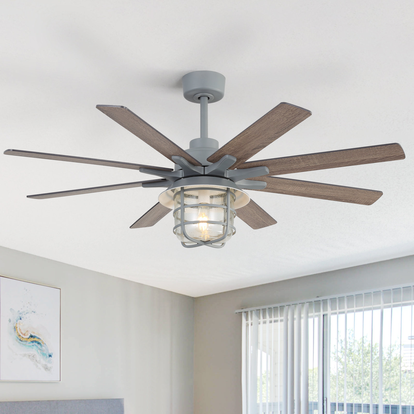 Ophelia & Co. 52'' 8-Blade Grey Farmhouse Indoor Ceiling Fans With ...