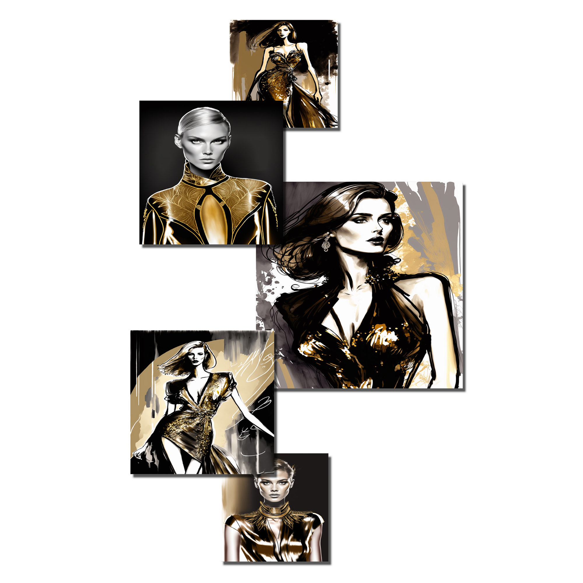 Rosdorf Park High Fashion Model Sketch In Gold II - Fashion Woman Metal ...