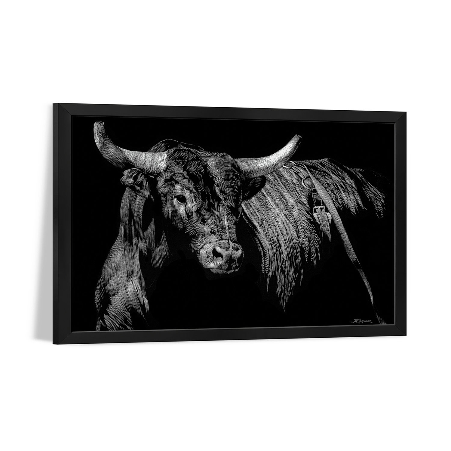 Latitude Run® Brindle Rodeo Bull Premium Framed Poster by Julie T ...
