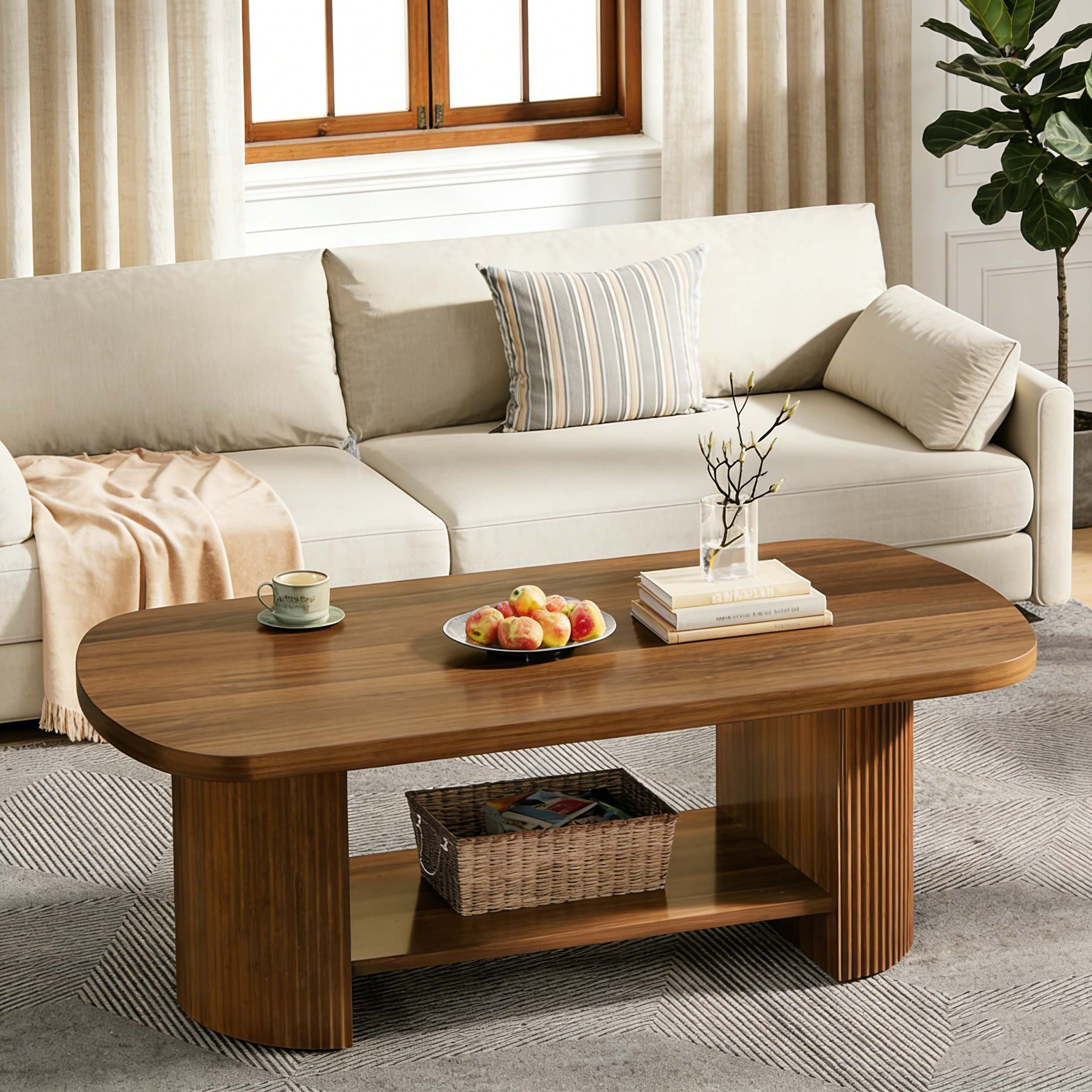 Latitude Run® Modern Oval 2-Tier Center Table With Storage | Wayfair