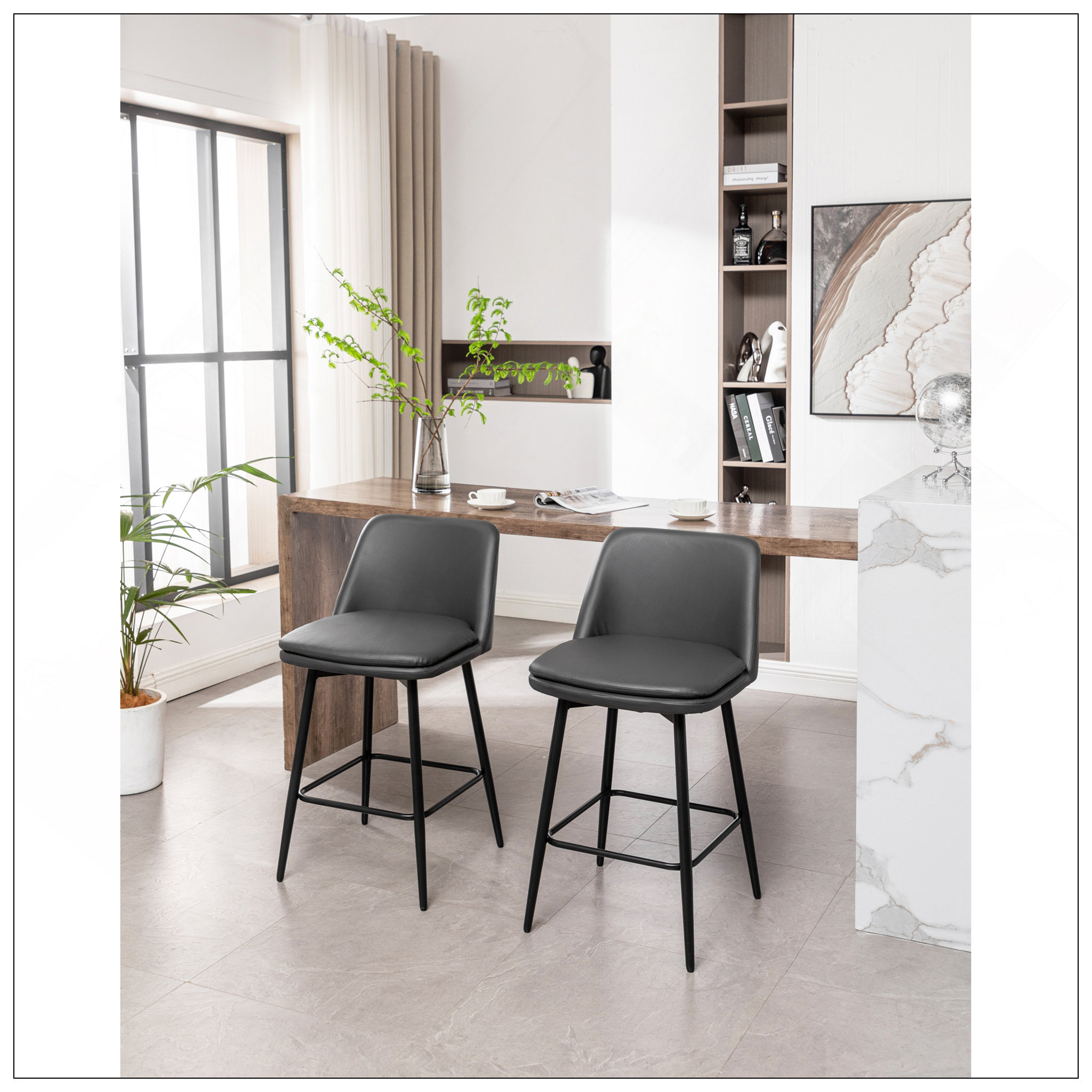 Latitude Run® Counter Height Swivel Bar Stools Set Of 2, 360° Swivel ...