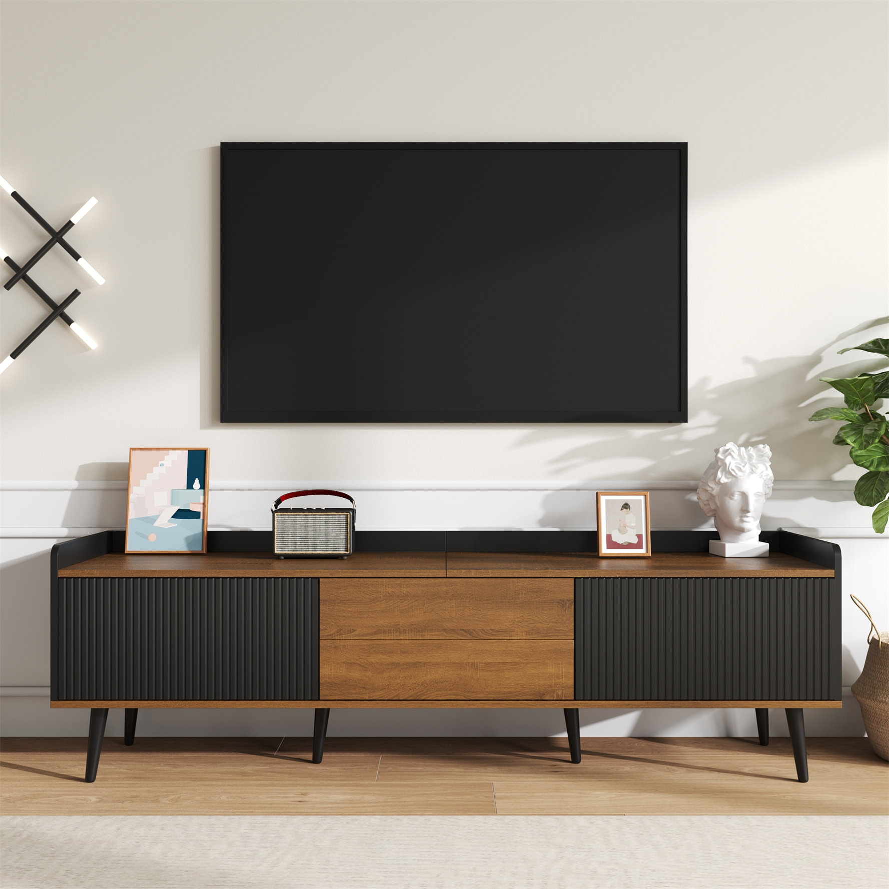 George Oliver Wood TV Stand with Ribbed Doors for TVs up to 65 ...