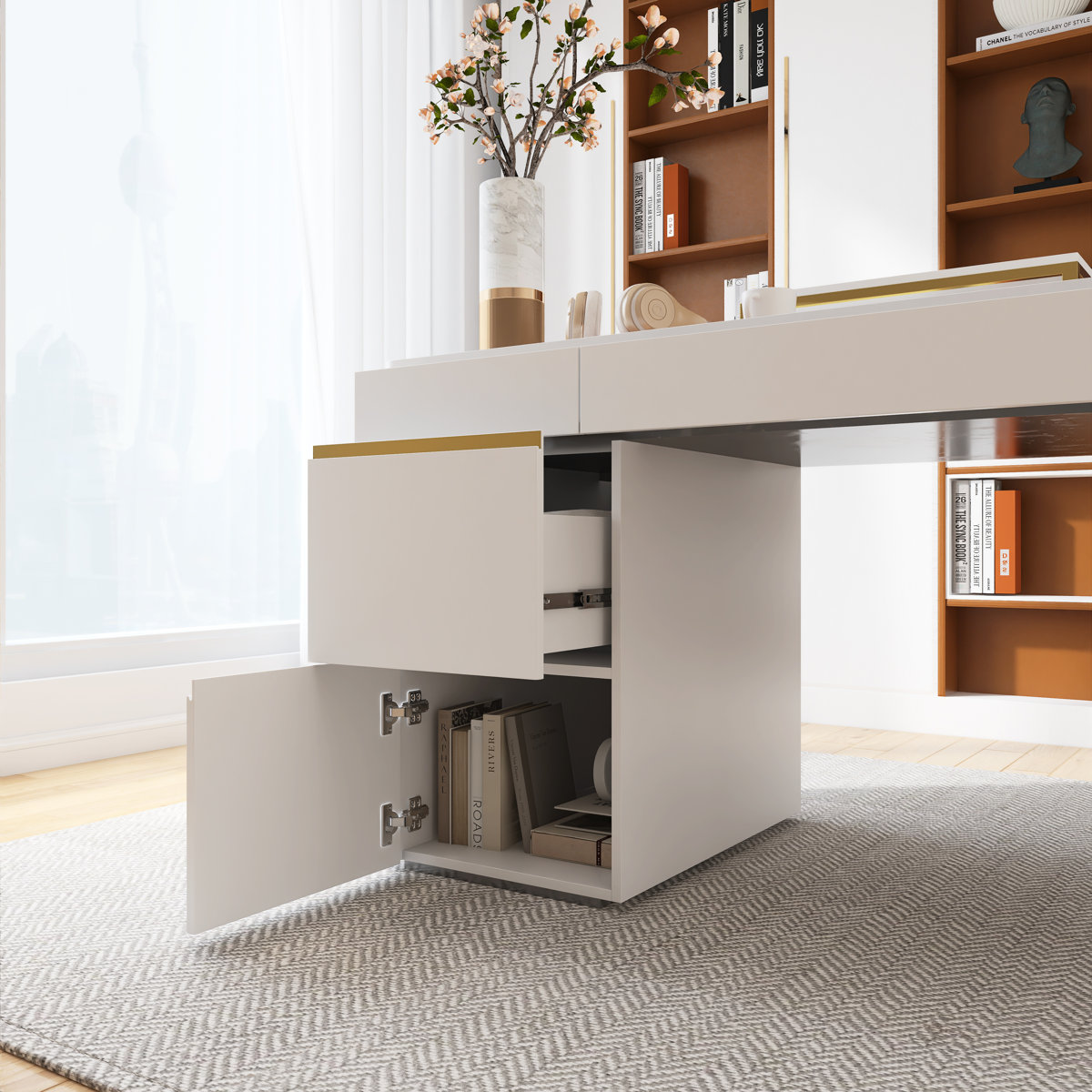 Everly Quinn Credle 60'' W Curved Executive Desk with and Cabinet | Wayfair