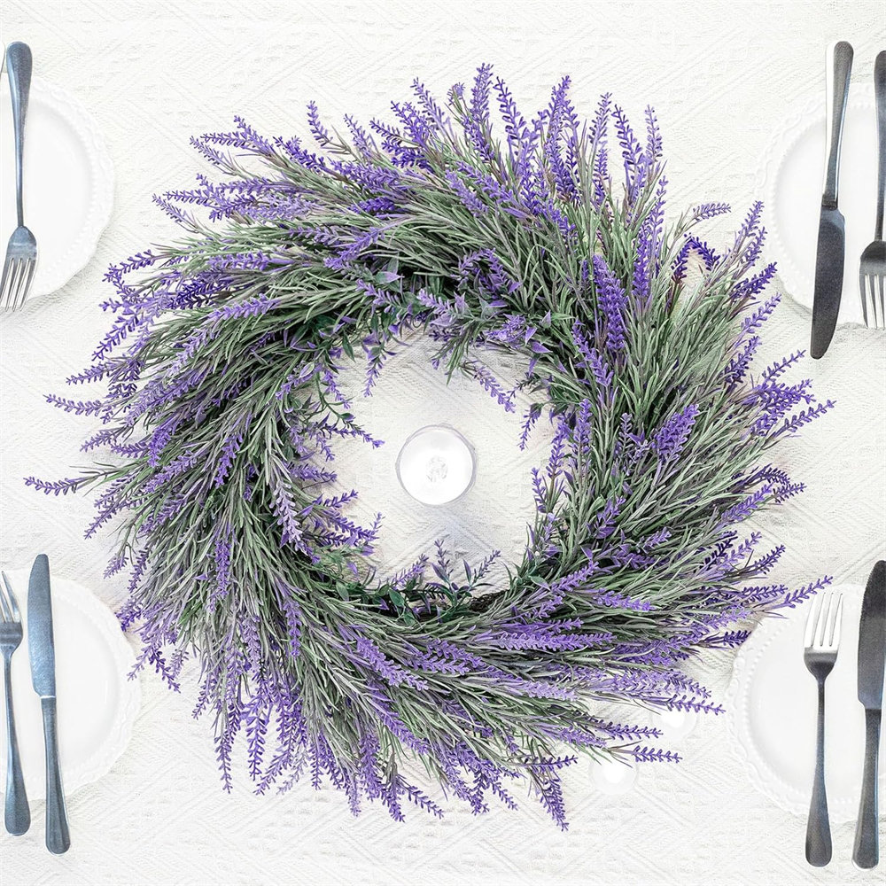 One Allium Way® 24 Inch Large Spring Artificial Lavender Wreath Decor ...