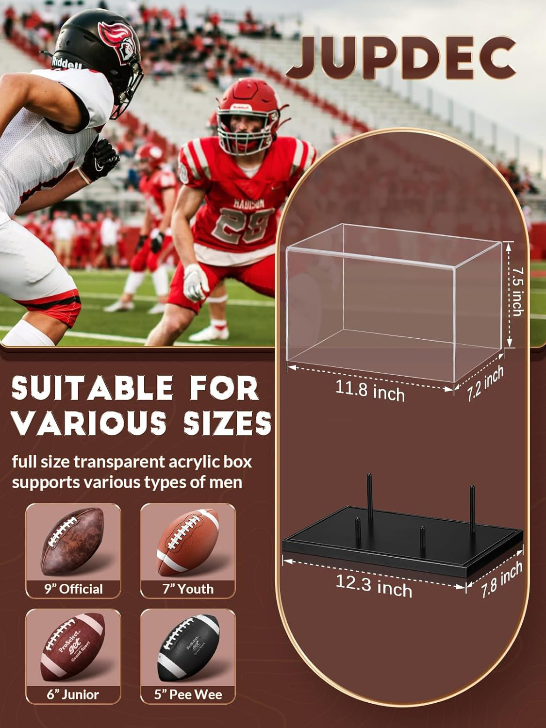Sports Memorabilia LVETOLS Football Display Case - Full Size Acrylic ...