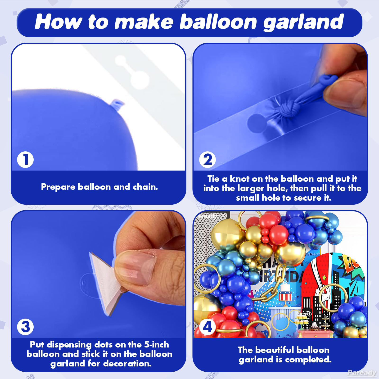 Zeki Shoggy Red Blue Gold Balloon Garland Kit, 120Pcs Royal Blue Red ...