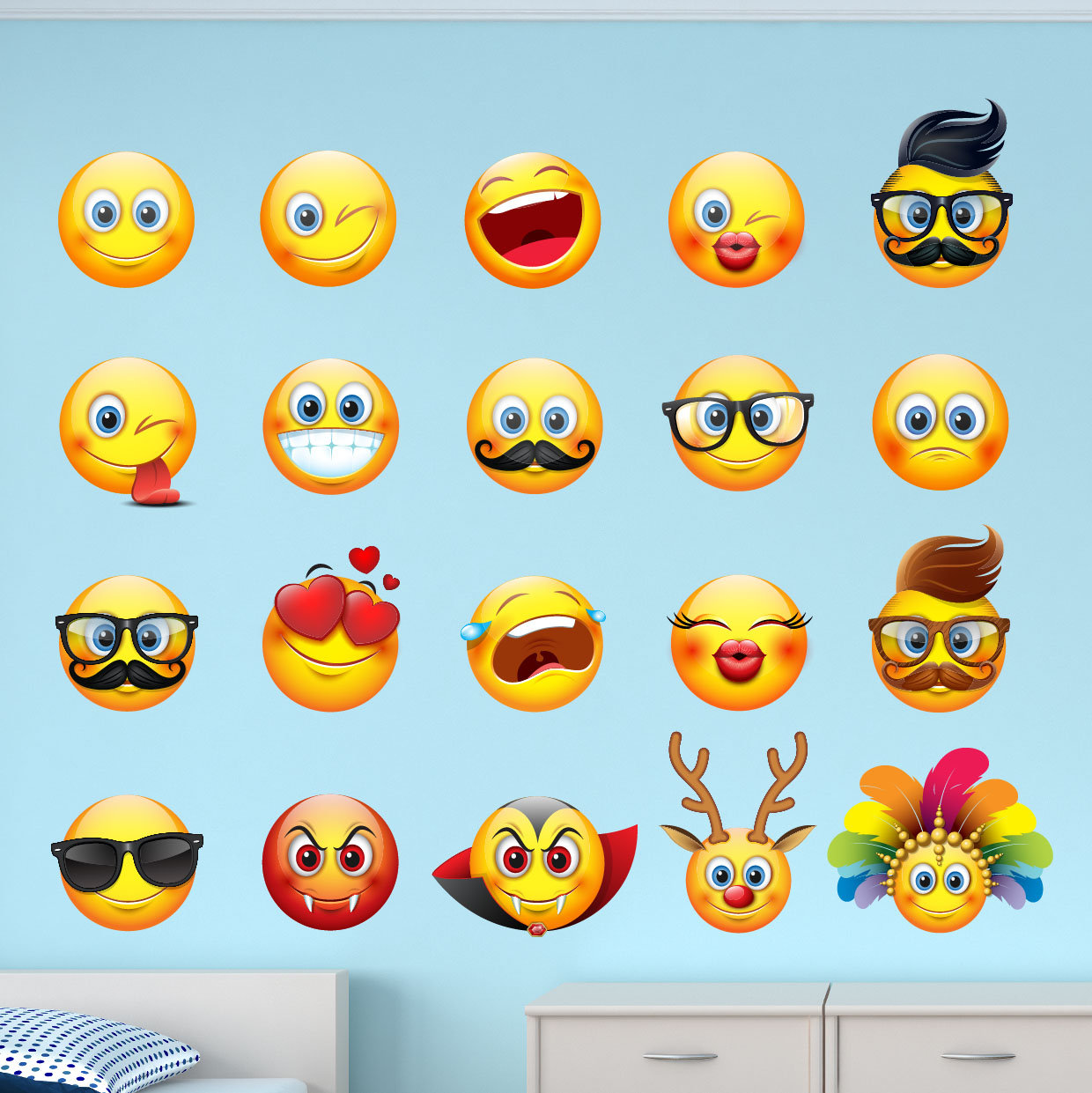 Innovative Stencils 20 Piece Emojis Emotion Faces Wall Decal Set | Wayfair