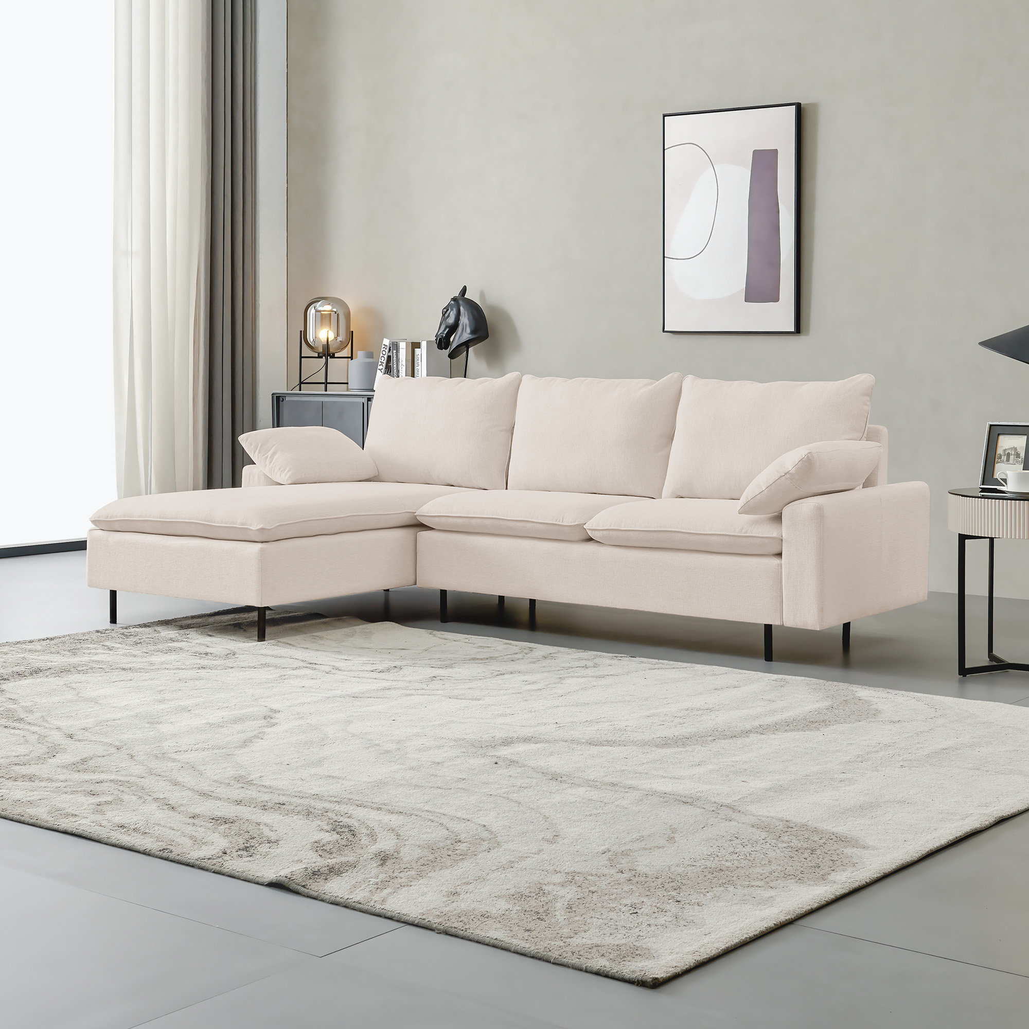 Latitude Run® L-Shaped Linen Sectional Sofa With Right Chaise(Left ...