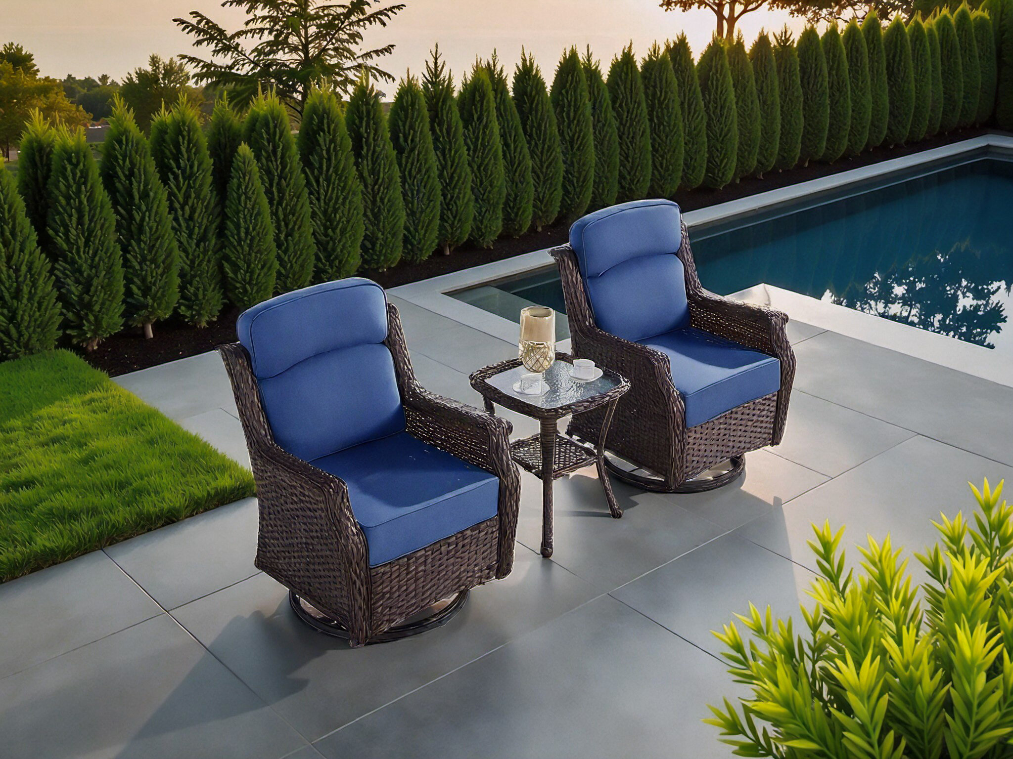 Red Barrel Studio 3-Piece Wicker Outdoor Swivel Rocking Chair Set with ...