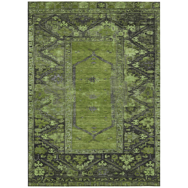 Bungalow Rose Machine Washable Indoor/Outdoor Xhevrie Olive Rug | Wayfair