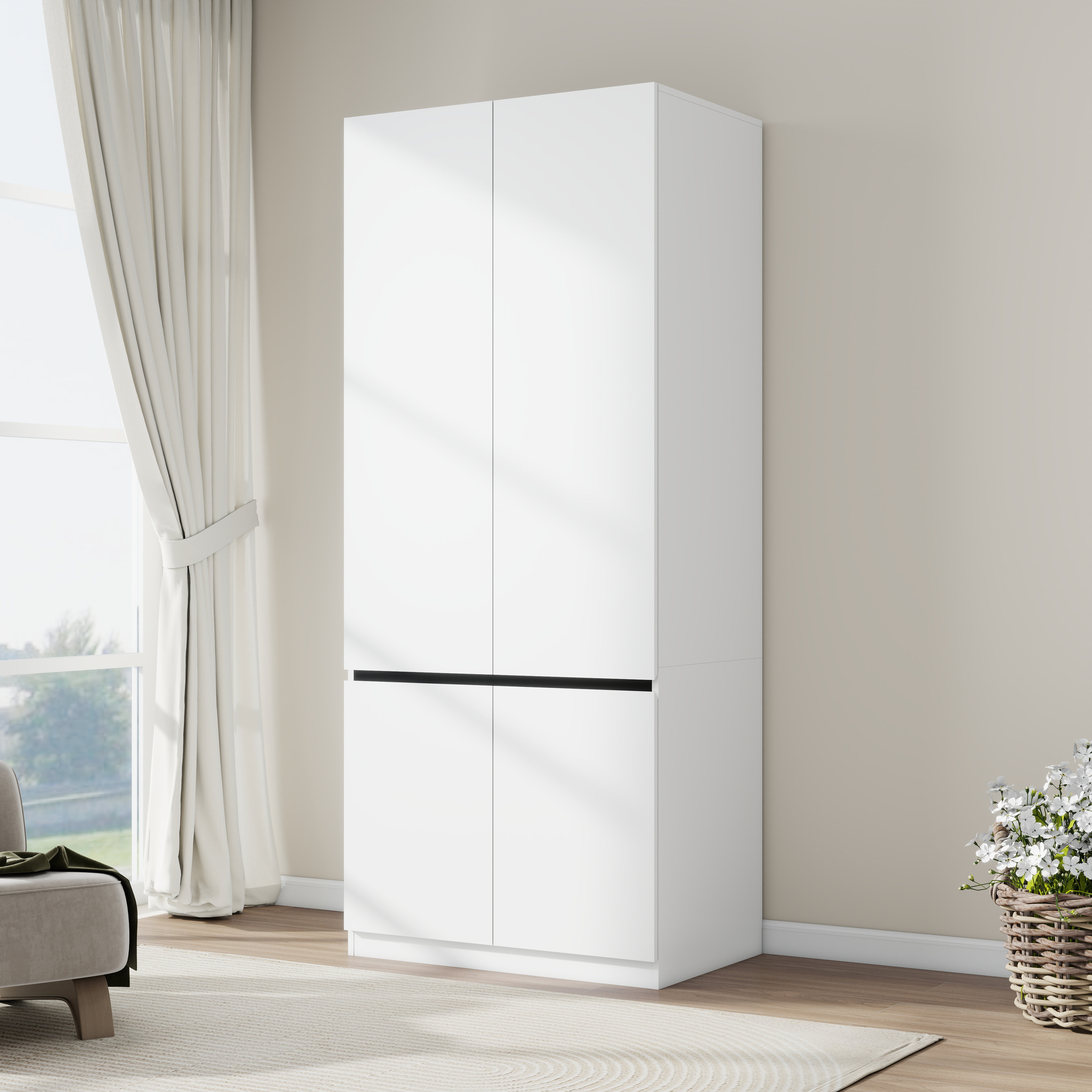 Latitude Run® White Armoire Wardrobe Closet: 75" Corner Wardrobe Closet ...