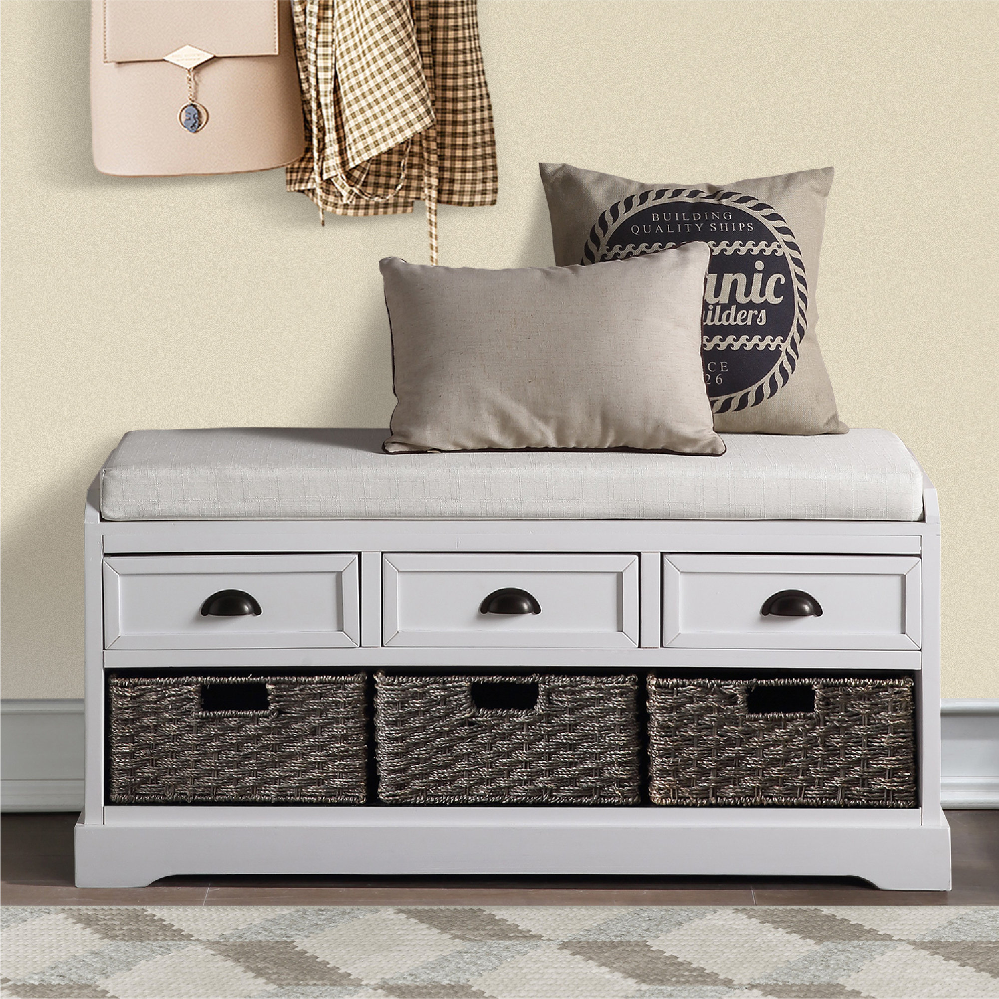 Wildon Home® Homes Collection Wood Storage Bench With 3 Drawers And 3 ...