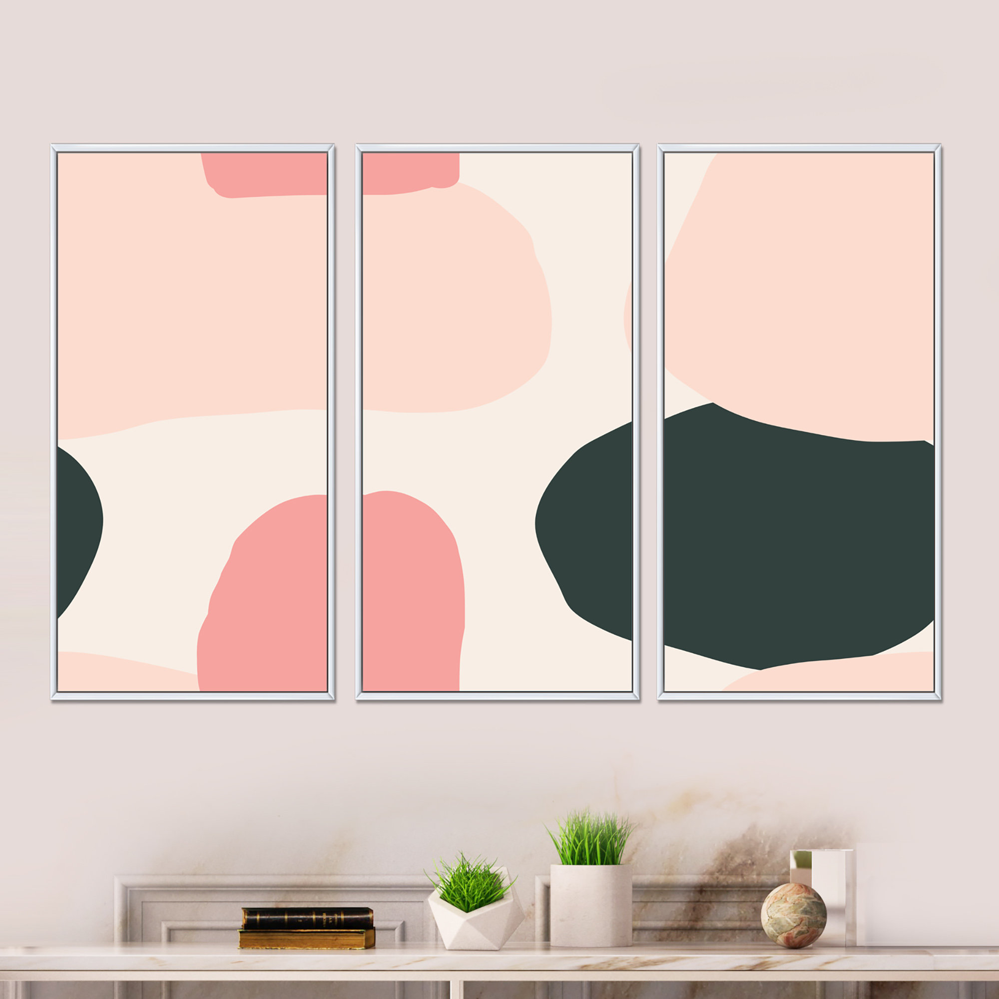 George Oliver Abstract Pink And Cream Shapes II - 3 Piece on - Wayfair ...