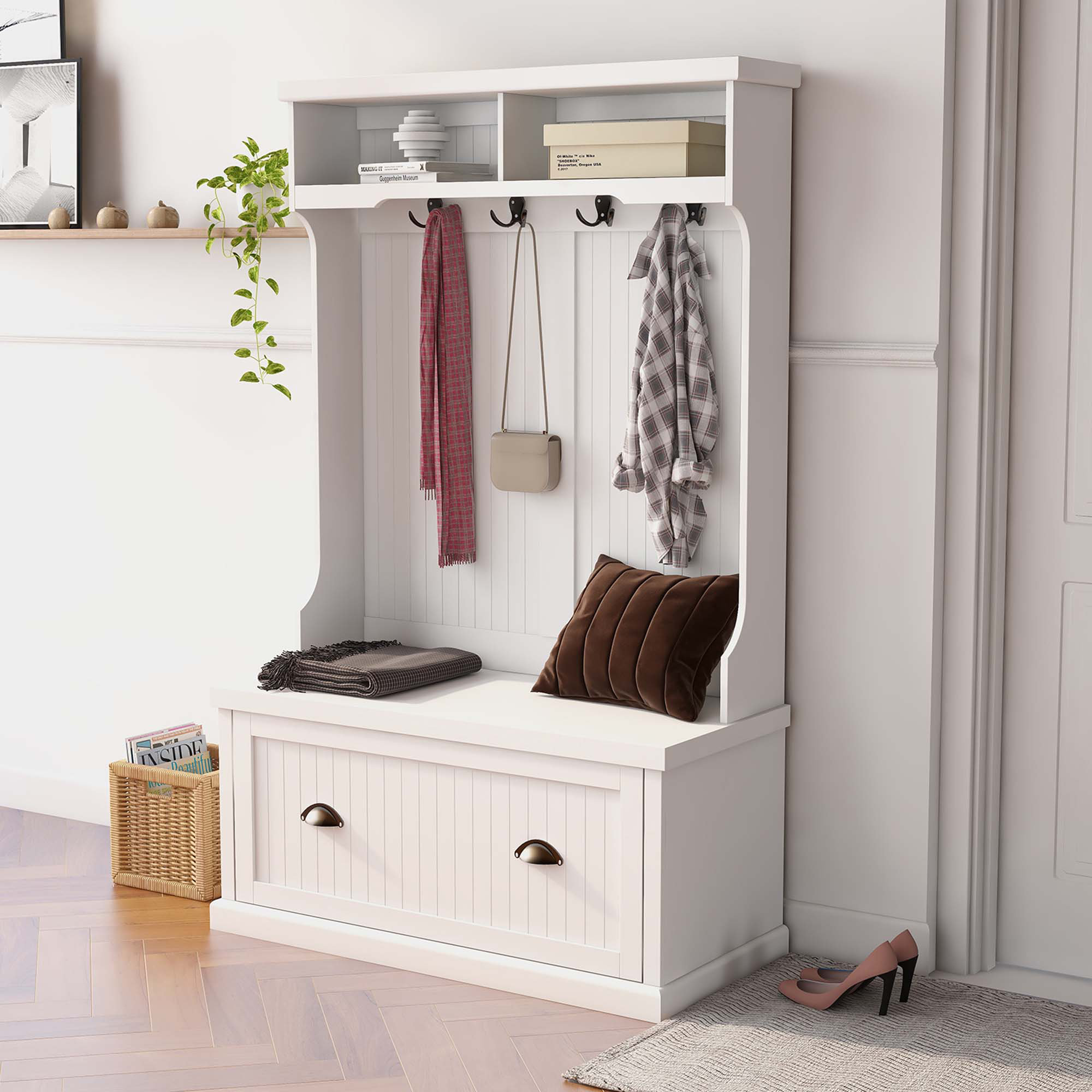 Lark Manor™ Entryway Hall Tree With Coat Rack 4 Hooks And Storage Bench ...